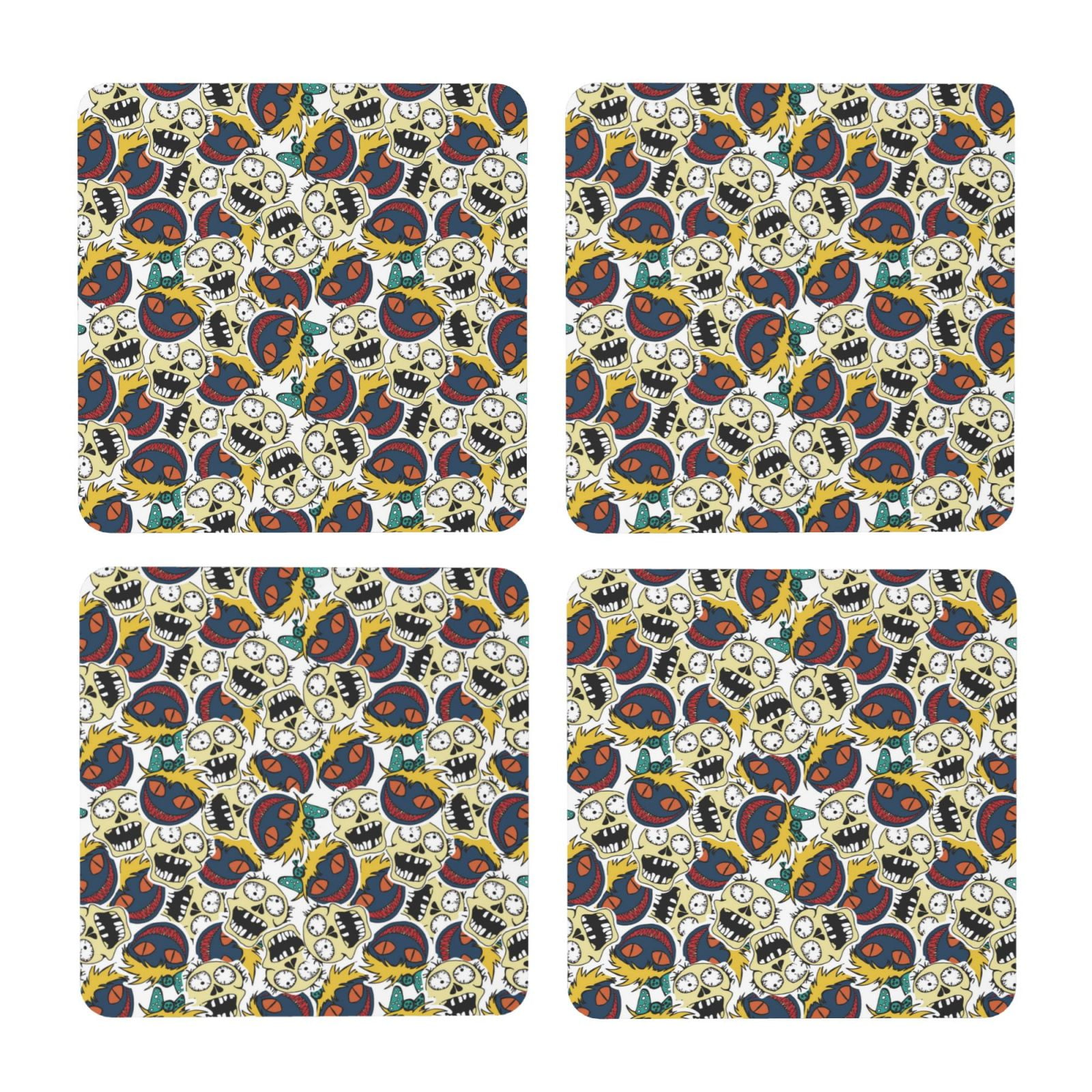 Disketp Happy Skeleton MDF Cork Coaster 4 Pcs - Absorbent Beverage ...