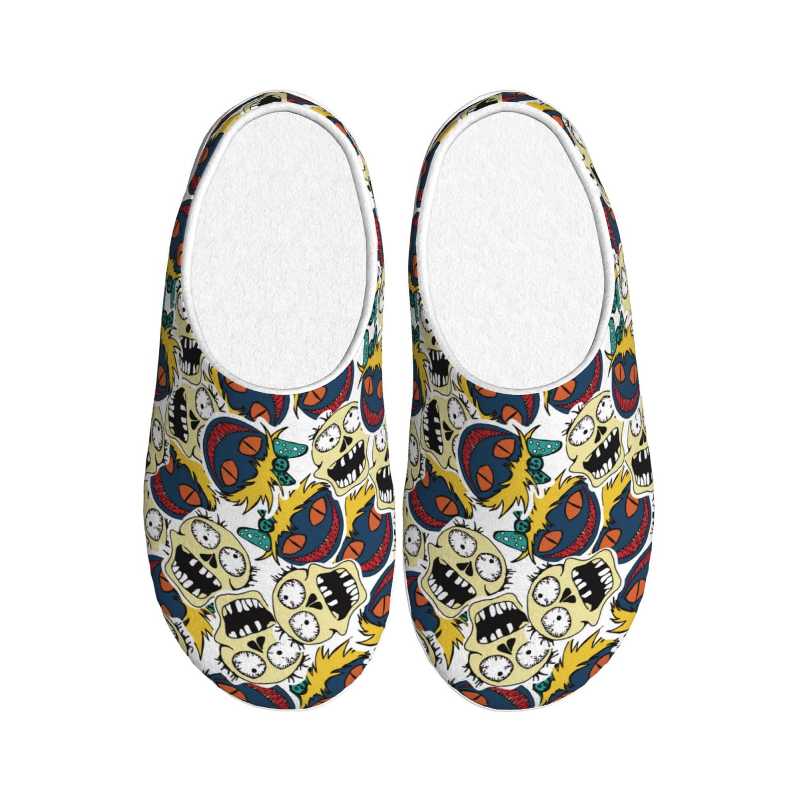 Disketp Happy Skeleton Women's Men's Slippers Plush Slip-On House ...