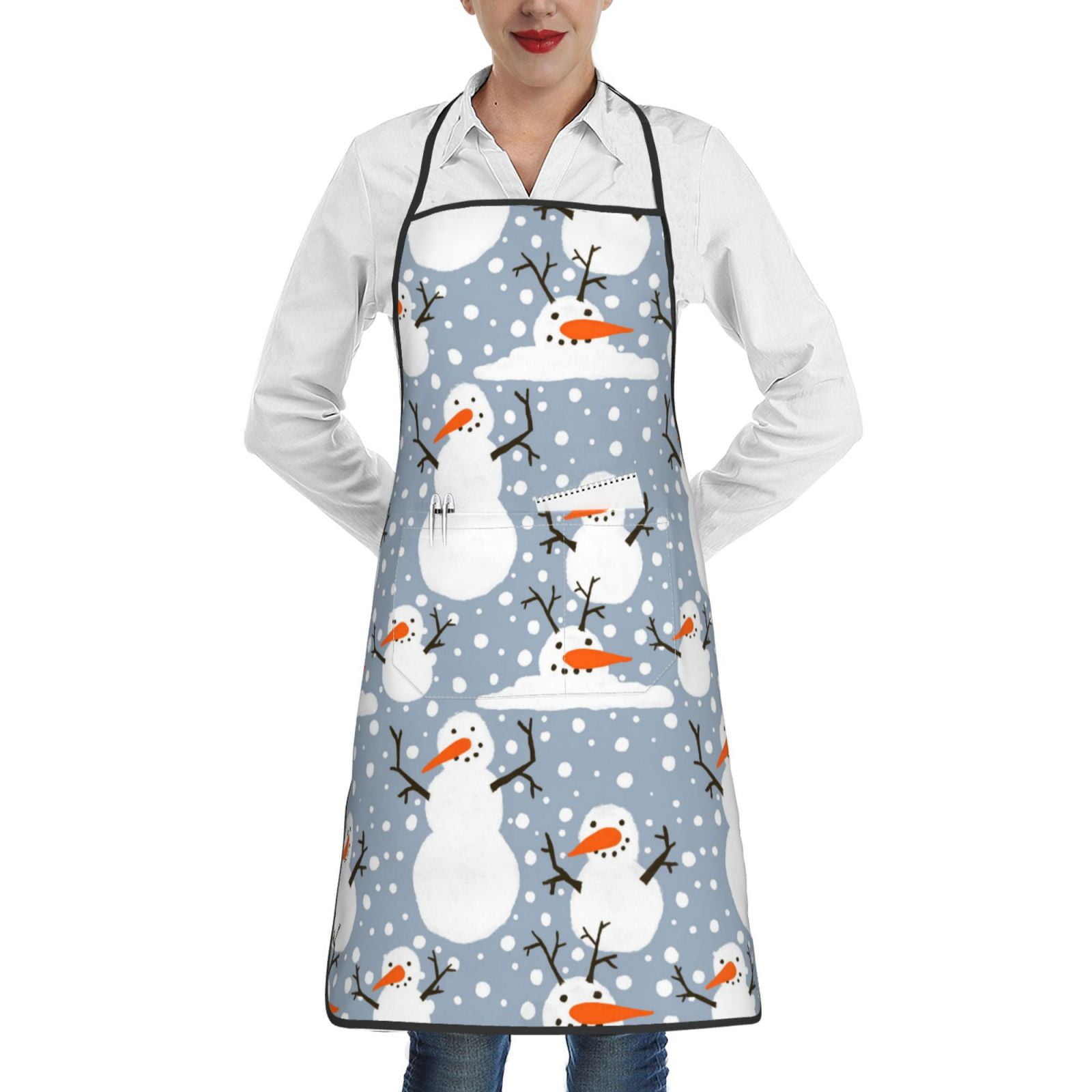 Disketp Happy Snowmen Snowfall Kitchen Apron with adjustable Aprons for ...
