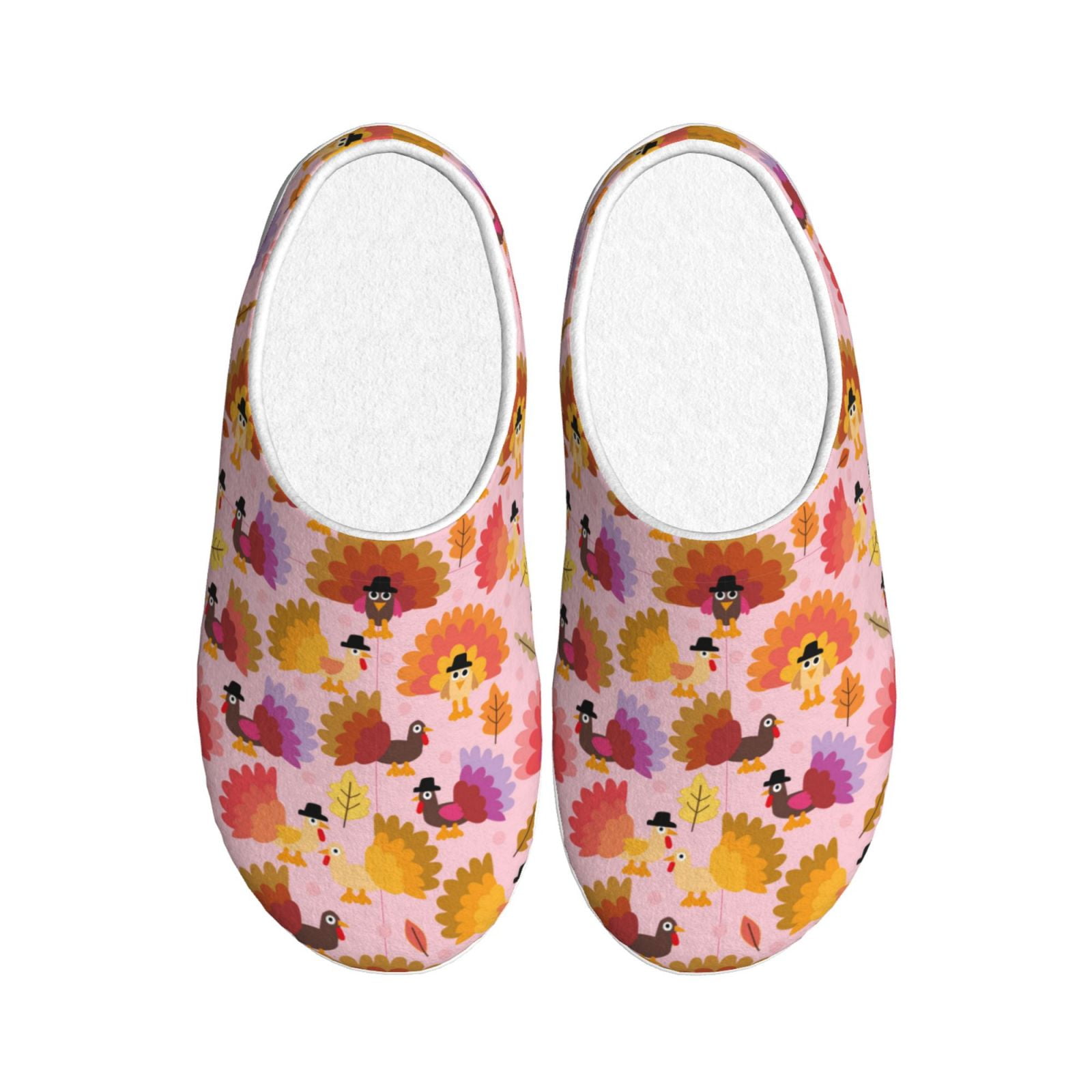 Disketp Happy Thanksgiving Turkey Women's Men's Slippers Plush Slip-On ...