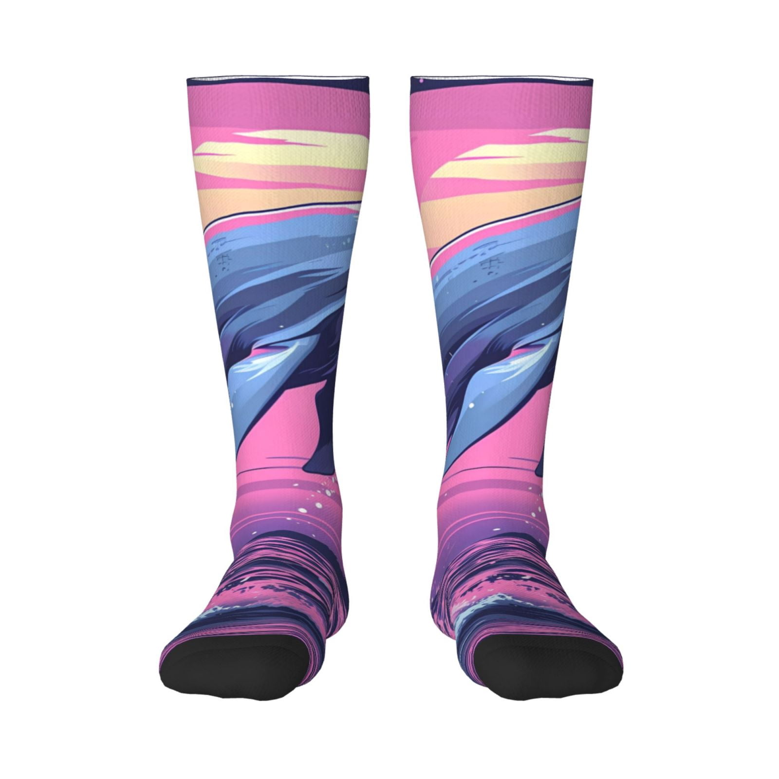 Disketp Hawaiian Beach Dolphin Print Unisex Contrast Color Stockings ...