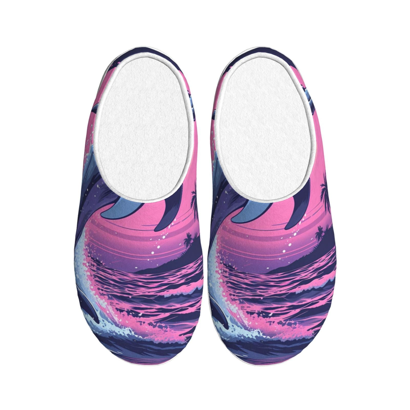 Disketp Hawaiian Beach Dolphin Women's Men's Slippers Plush Slip-On ...