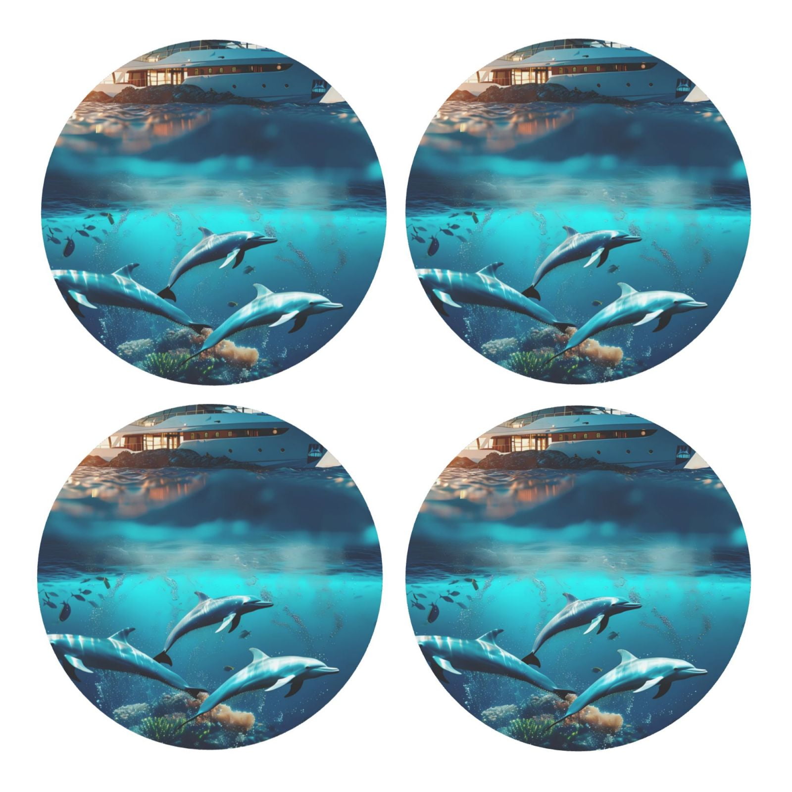Disketp Hawaiian Ship Dolphin MDF Cork Coaster 4 Pcs - Absorbent ...