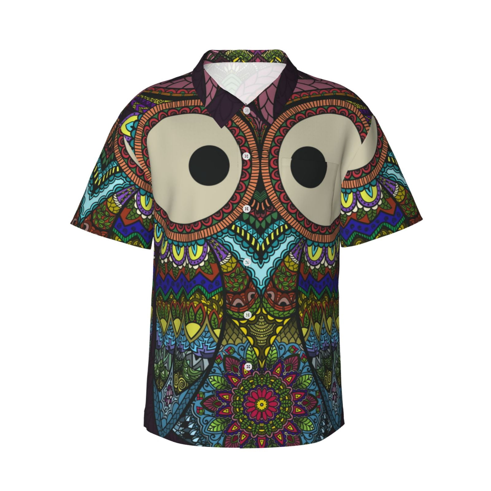 Disketp Hawaiian Shirts For Men,Boho Owl Print Mens Casual Short Sleeve ...