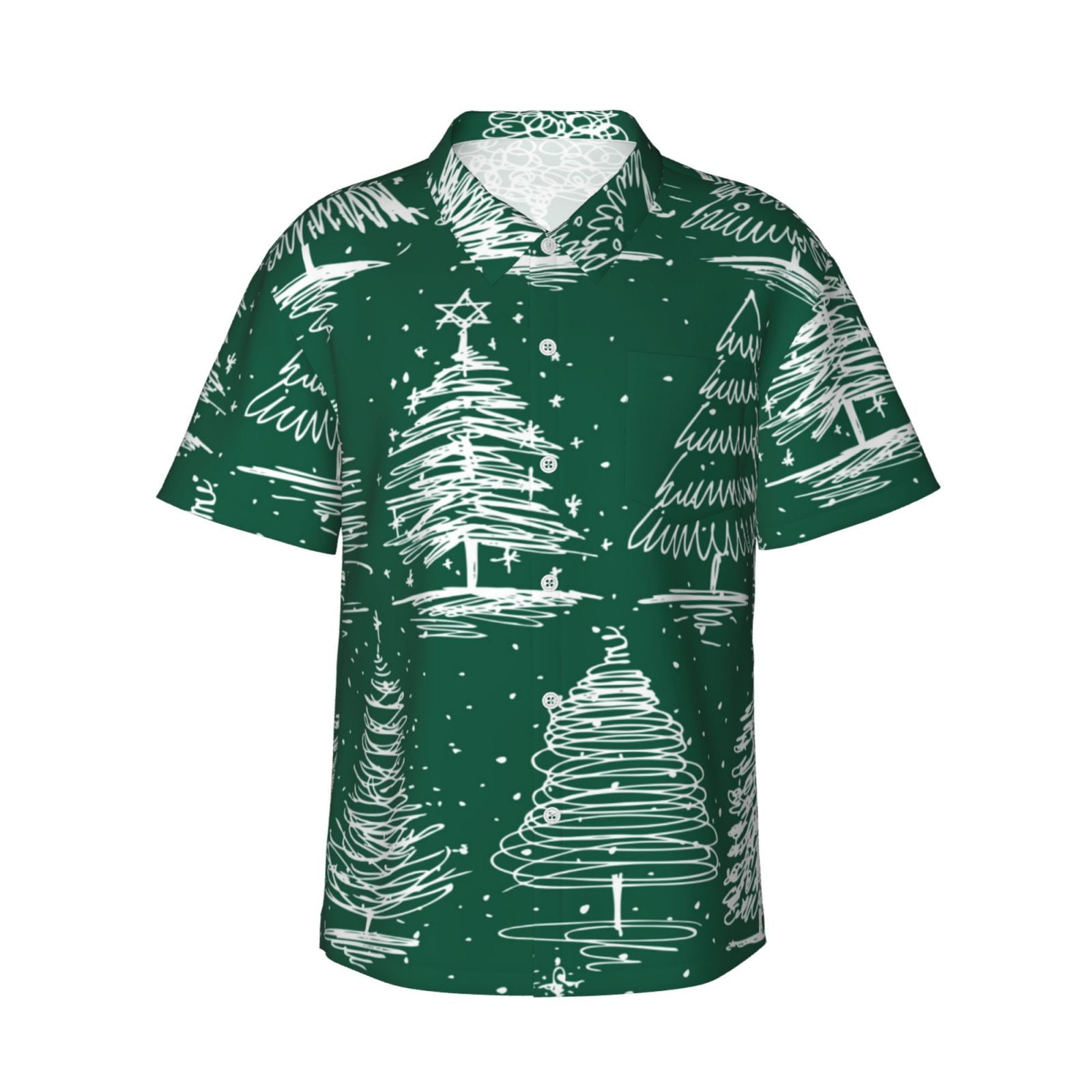 Disketp Hawaiian Shirts For Men,Christmas Trees Print Mens Casual Short ...