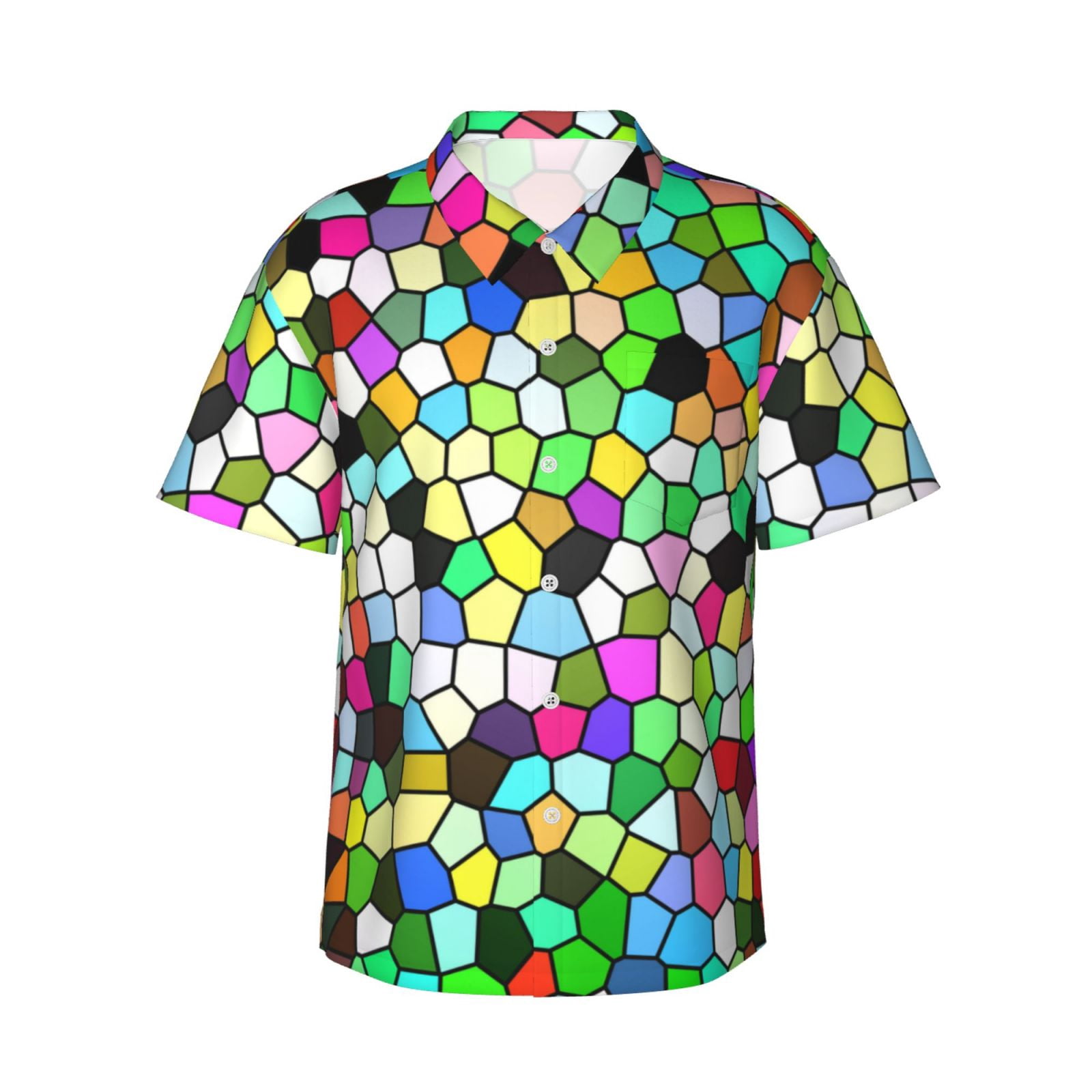 Disketp Hawaiian Shirts For Men,Colorful Tie Dye Stained Glass Print ...