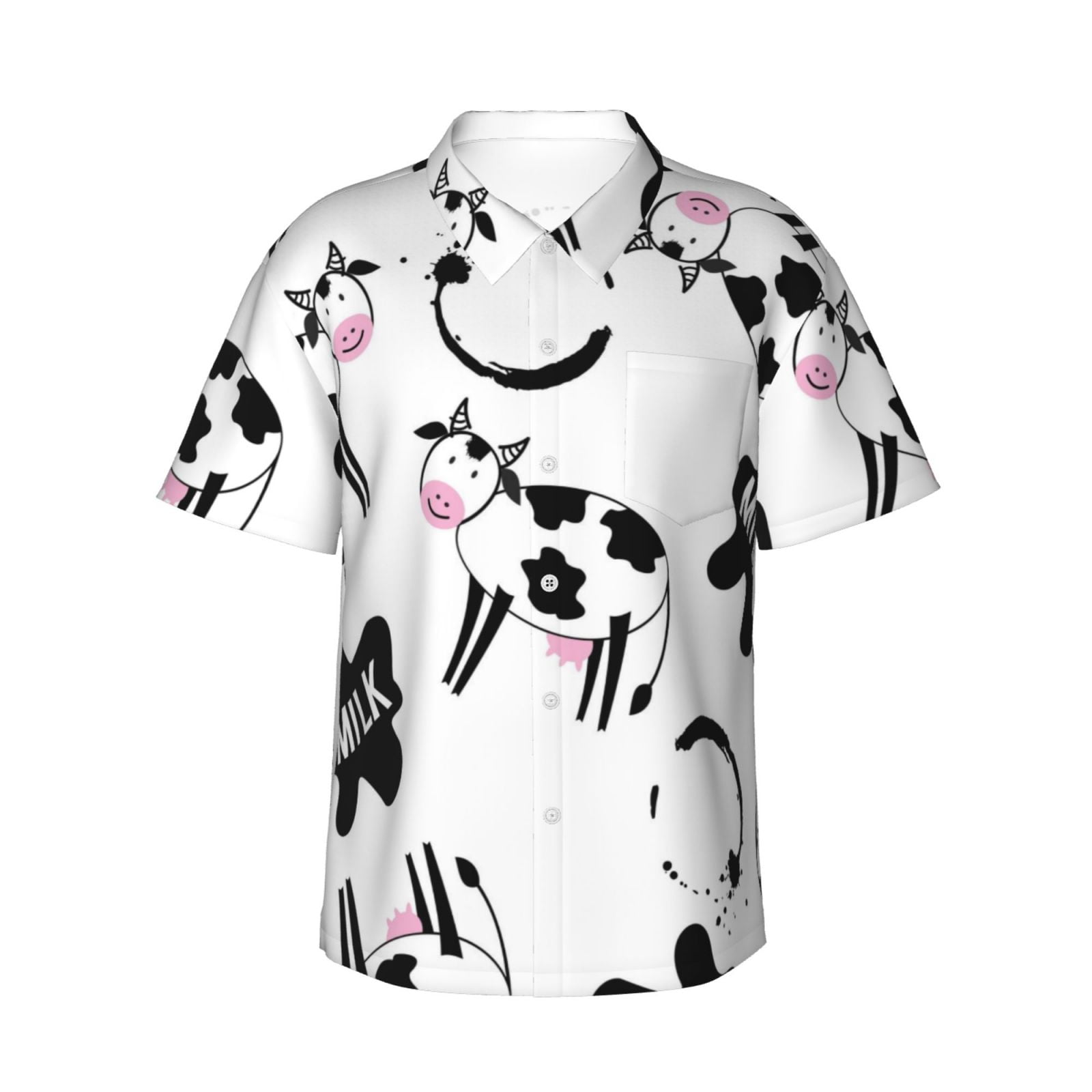 Disketp Hawaiian Shirts For Men,Cute Cow And Milk Stains Print Mens ...
