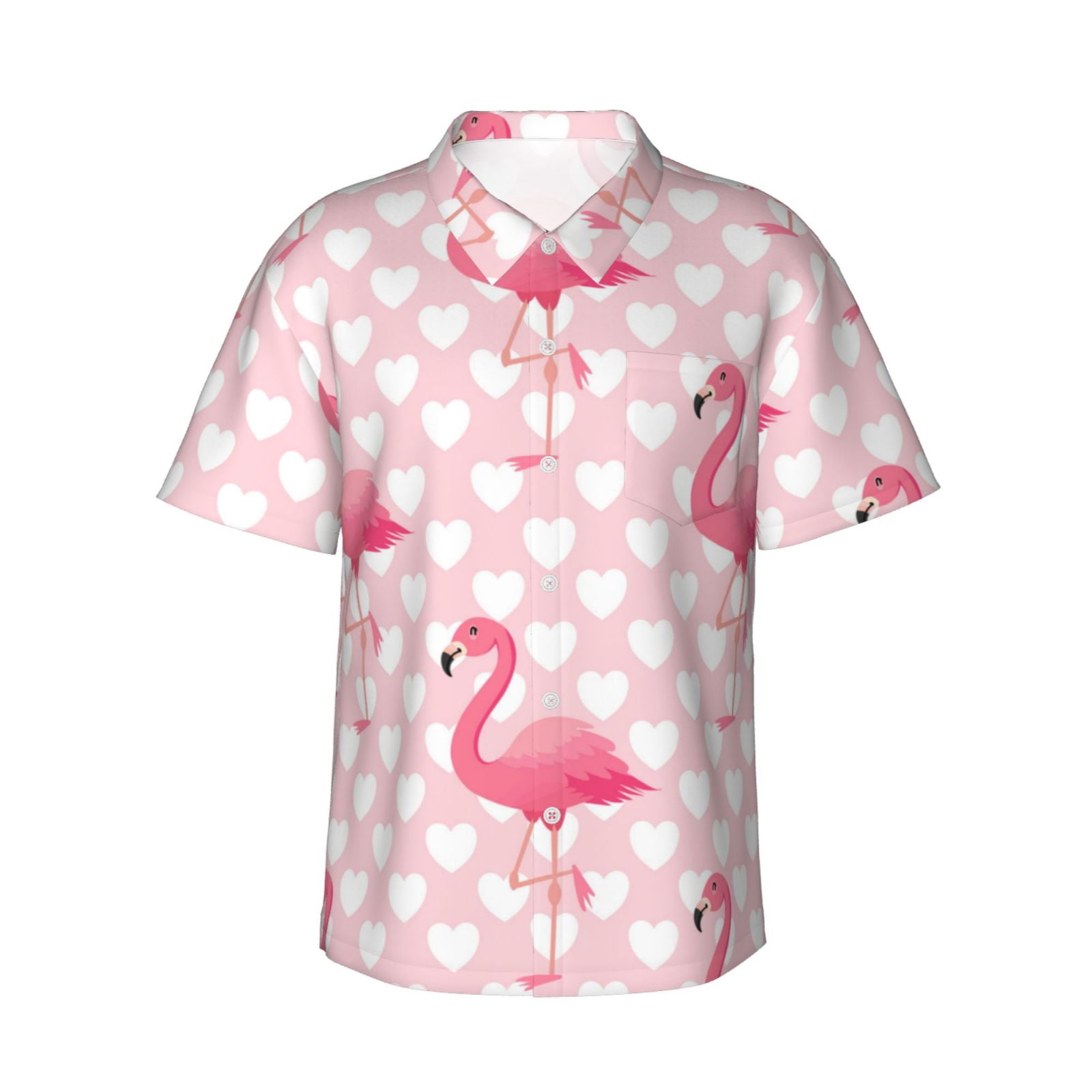 Disketp Hawaiian Shirts For Men,Cute Flamingo With Heart Print Mens ...