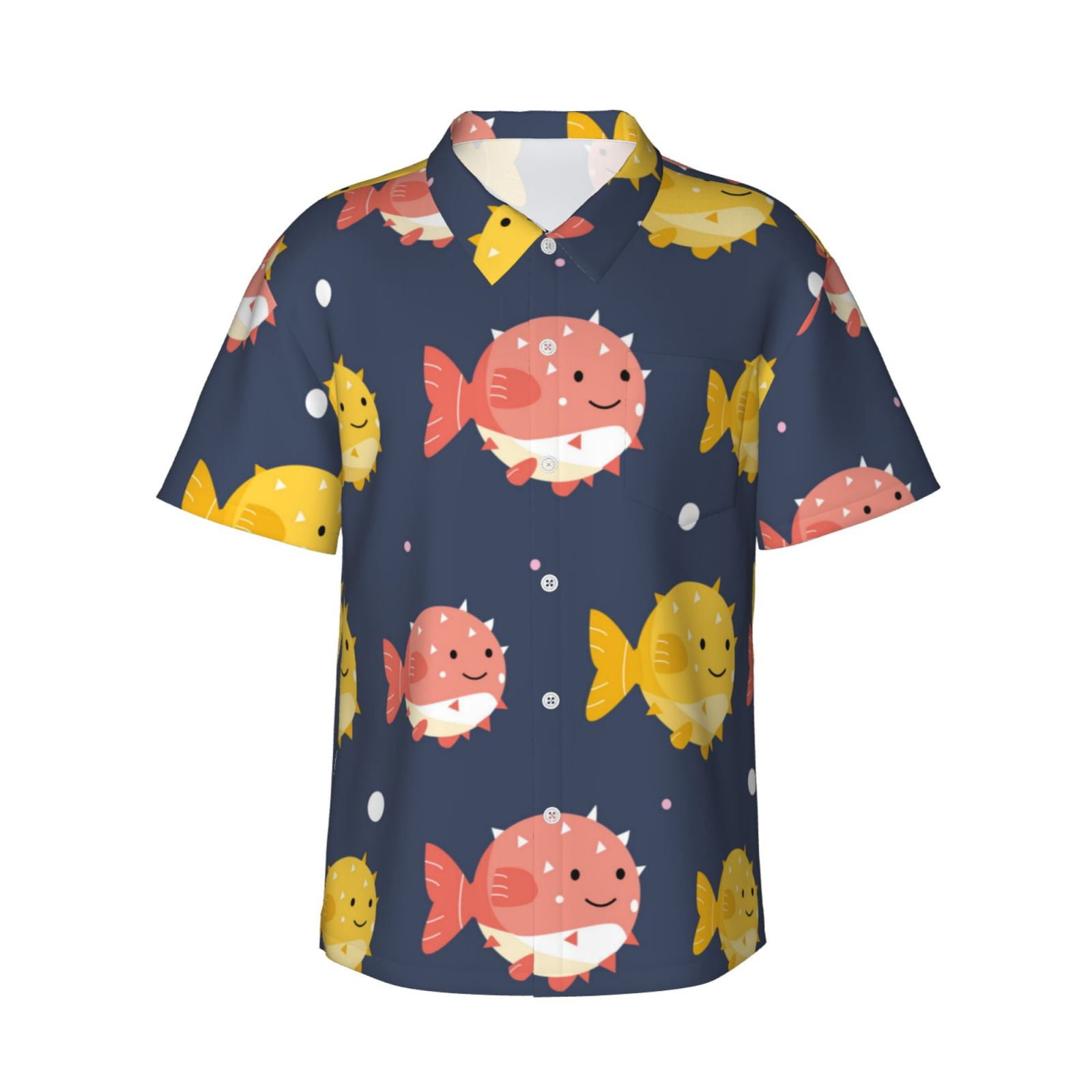 Disketp Hawaiian Shirts For Men,Cute Puffer Fish Print Mens Casual ...