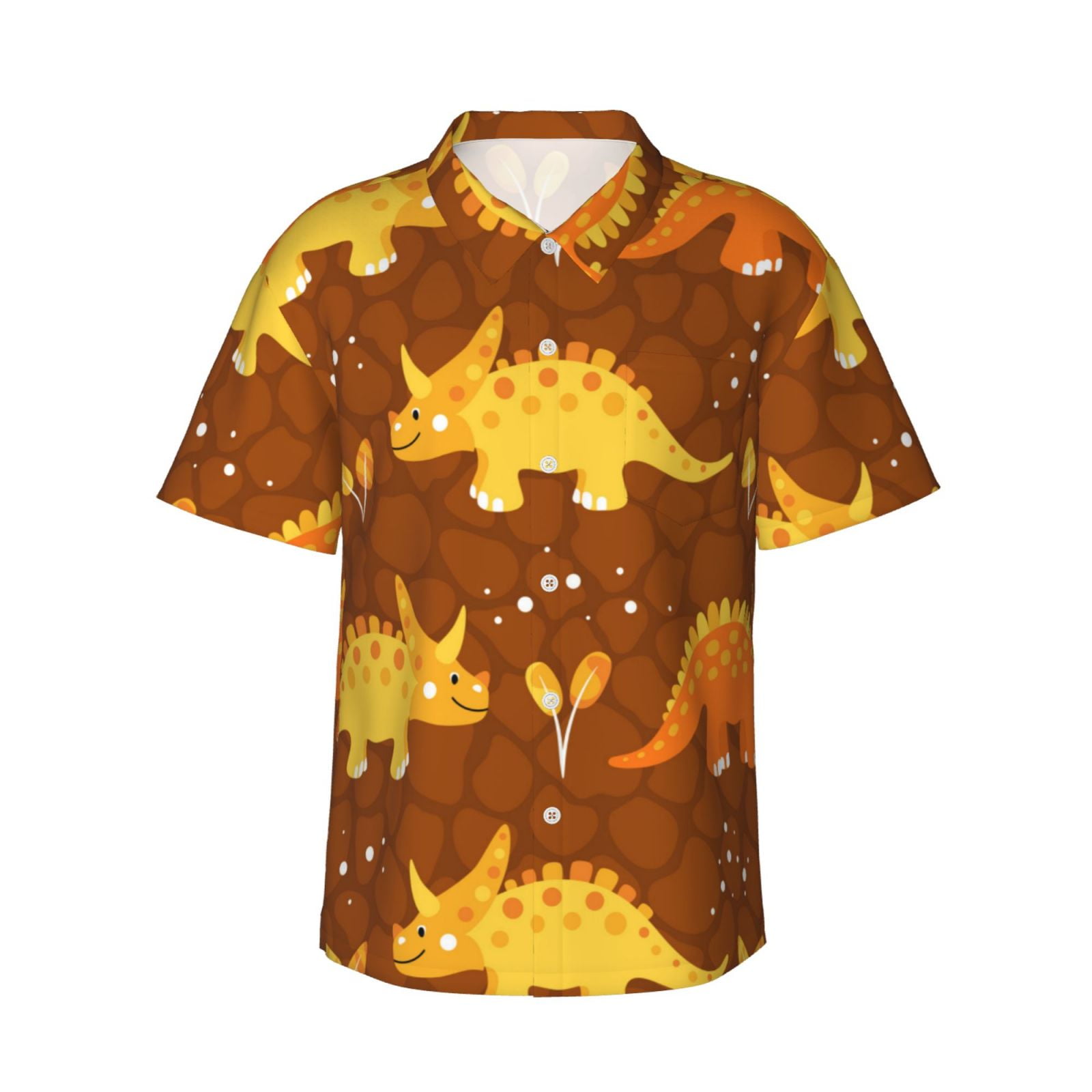 Disketp Hawaiian Shirts For Men,Dinosaurs And Leaves Print Mens Casual ...