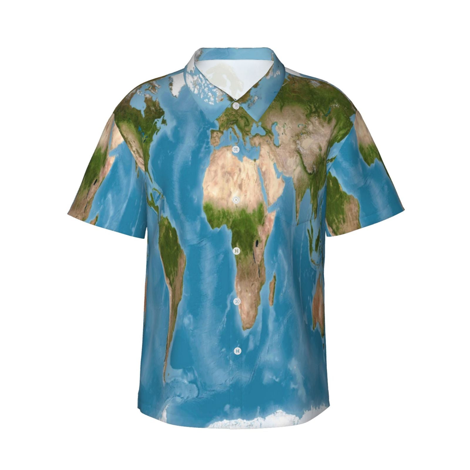 Disketp Hawaiian Shirts For Men,Earth View World Map Print Mens Casual ...