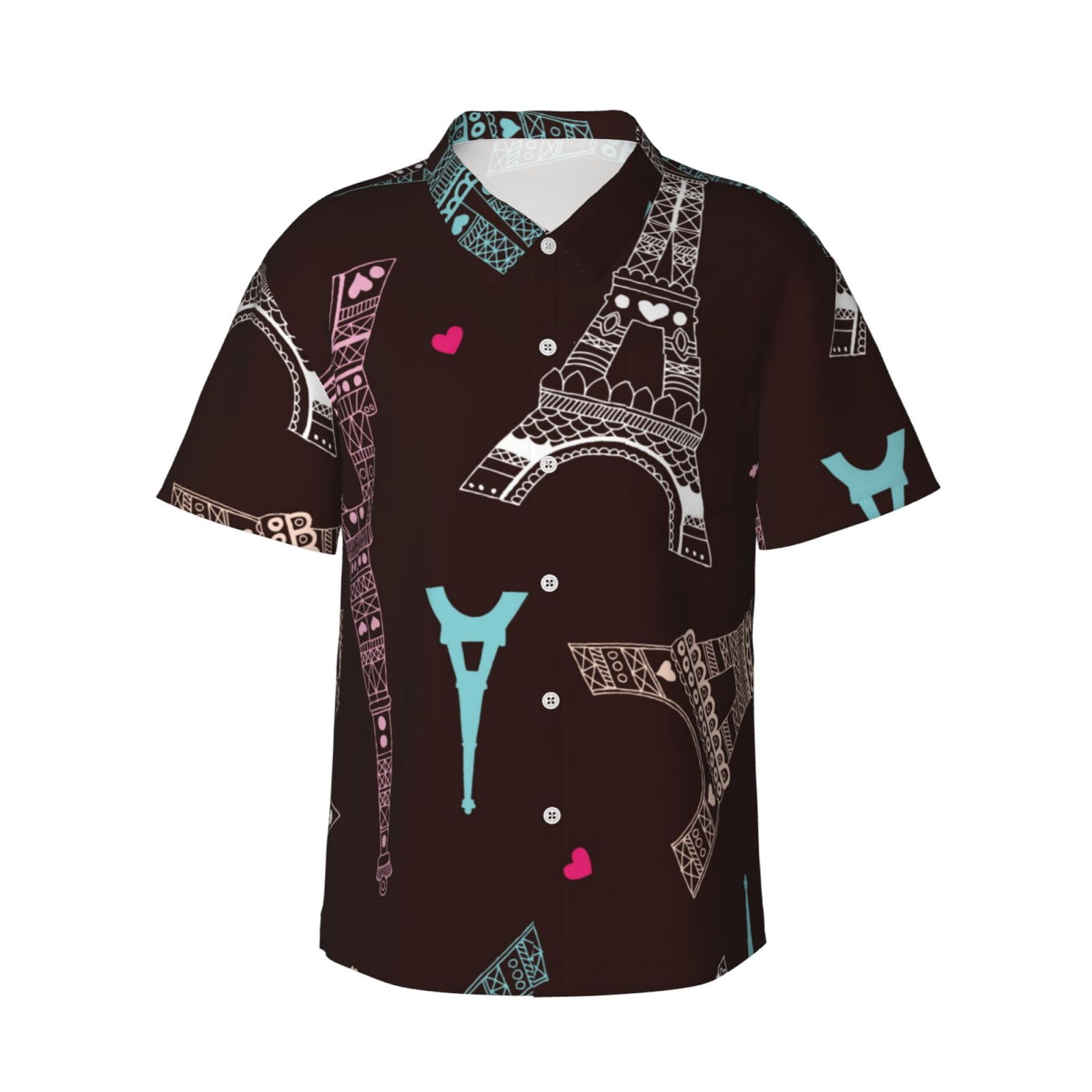 Disketp Hawaiian Shirts For Men,Eiffel Tower Print Mens Casual Short ...
