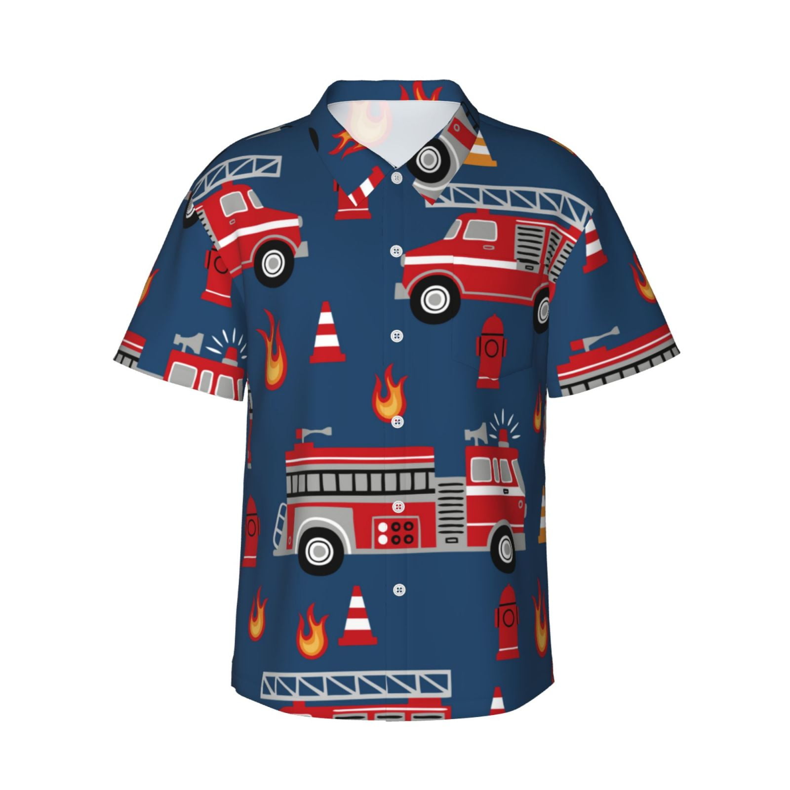 Disketp Hawaiian Shirts For Men,Fire Truck 1 Print Mens Casual Short ...