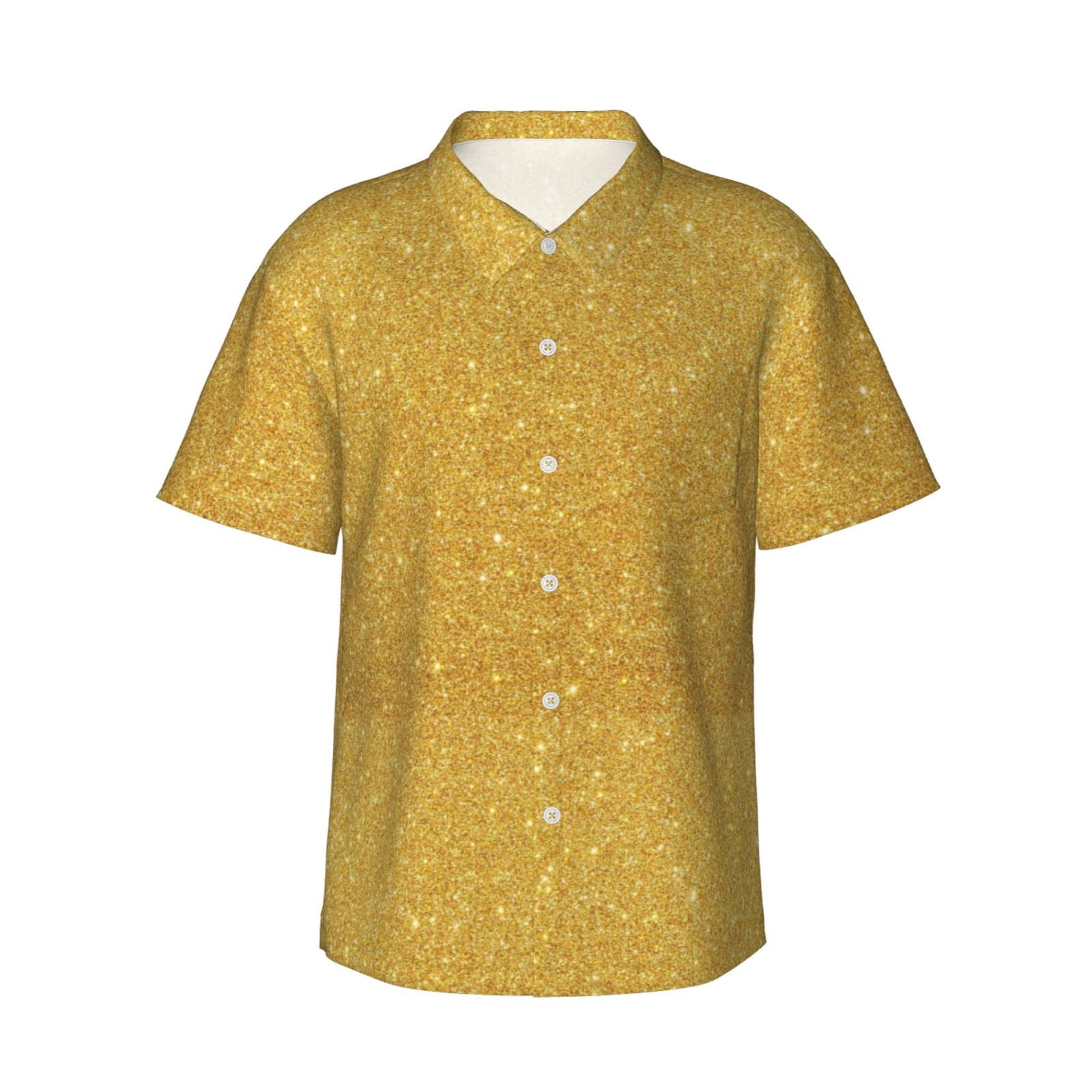 Disketp Hawaiian Shirts For Men,Gold Shiny Print Mens Casual Short ...