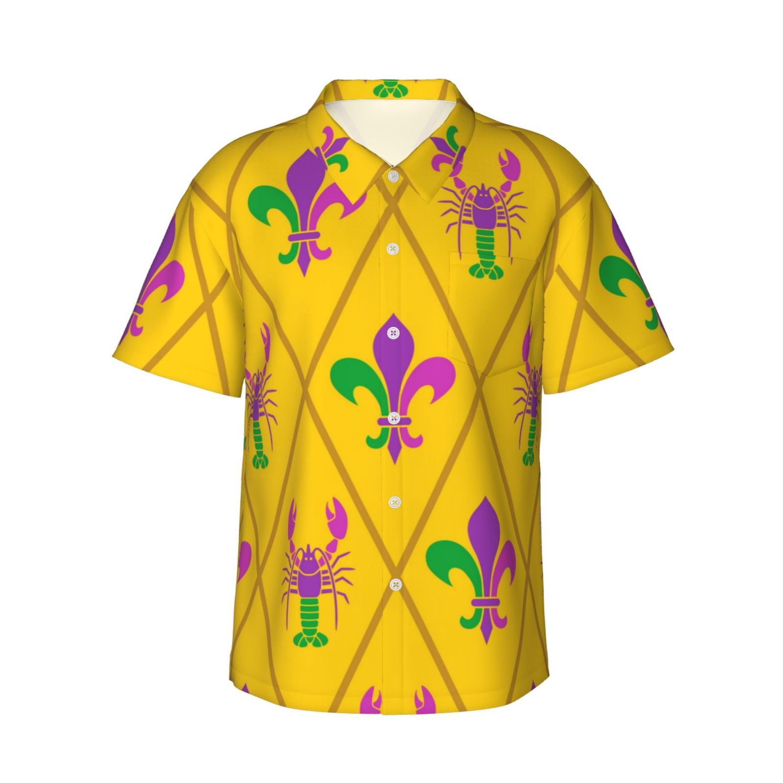 Disketp Hawaiian Shirts For Men,Mardi Gras Crayfish And Fleur De Lis ...