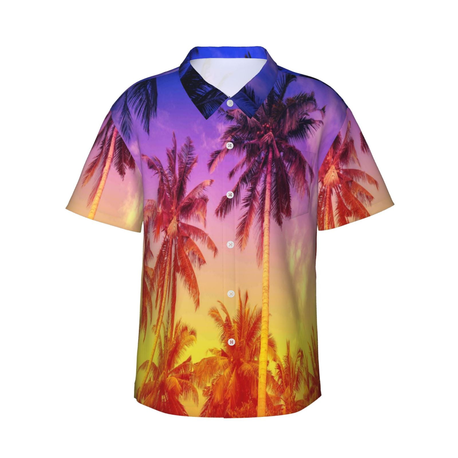 Disketp Hawaiian Shirts For Men,Palm Trees At Sunset Print Mens Casual ...