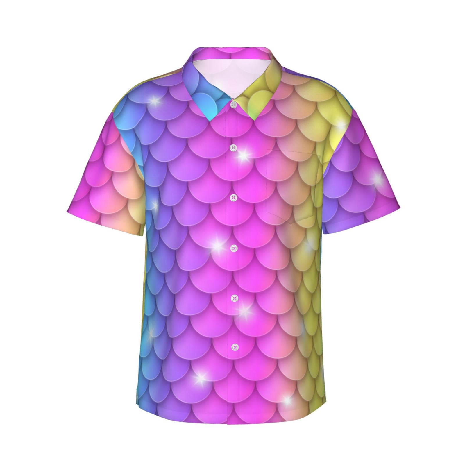Disketp Hawaiian Shirts For Men,Rainbow Scales2 Print Mens Casual Short ...