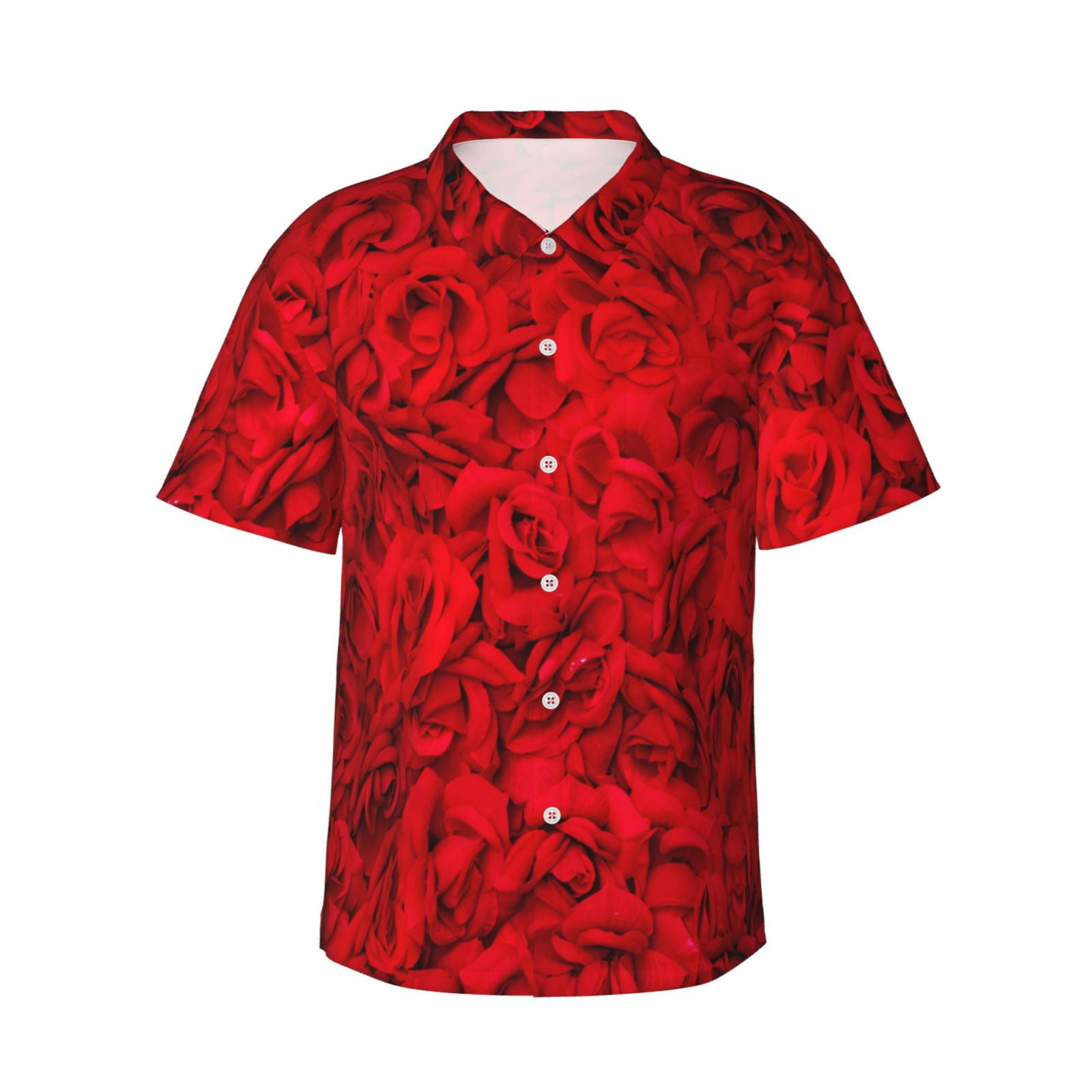 Disketp Hawaiian Shirts For Men,Red Rose Print Mens Casual Short Sleeve ...