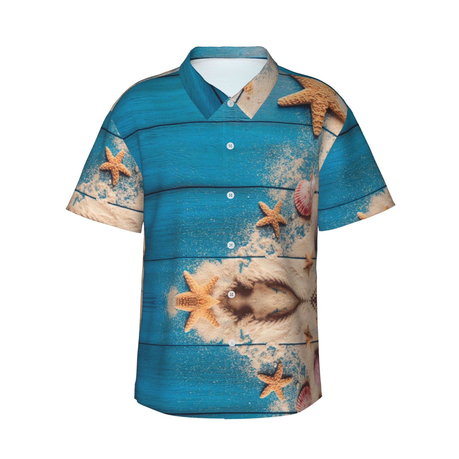 Disketp Hawaiian Shirts For Men,Shells And Starfish Print Mens Casual ...