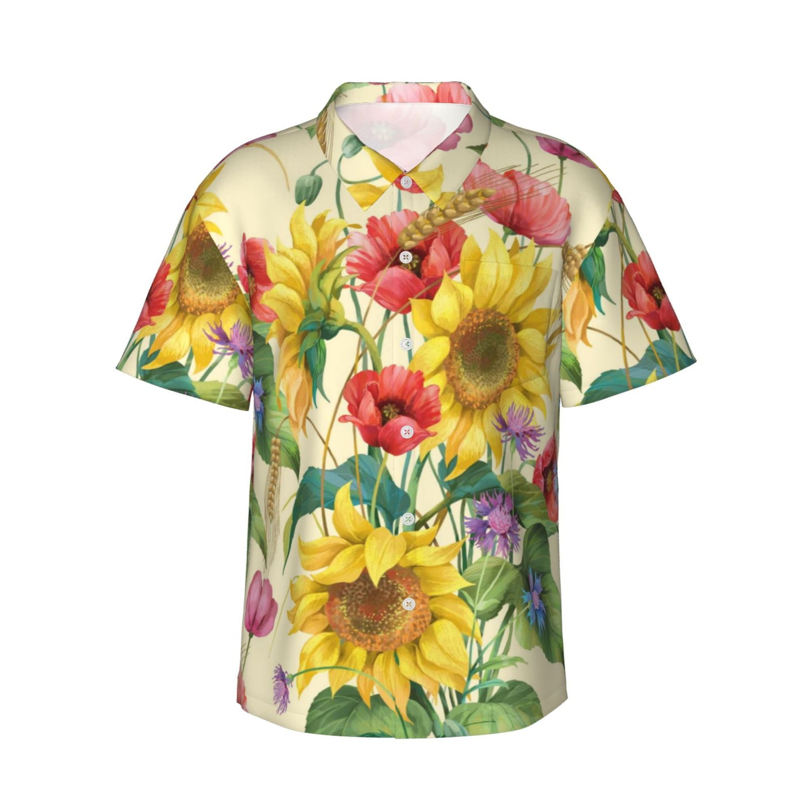Disketp Hawaiian Shirts For Men,Sunflower Cornflower Poppy Print Mens ...