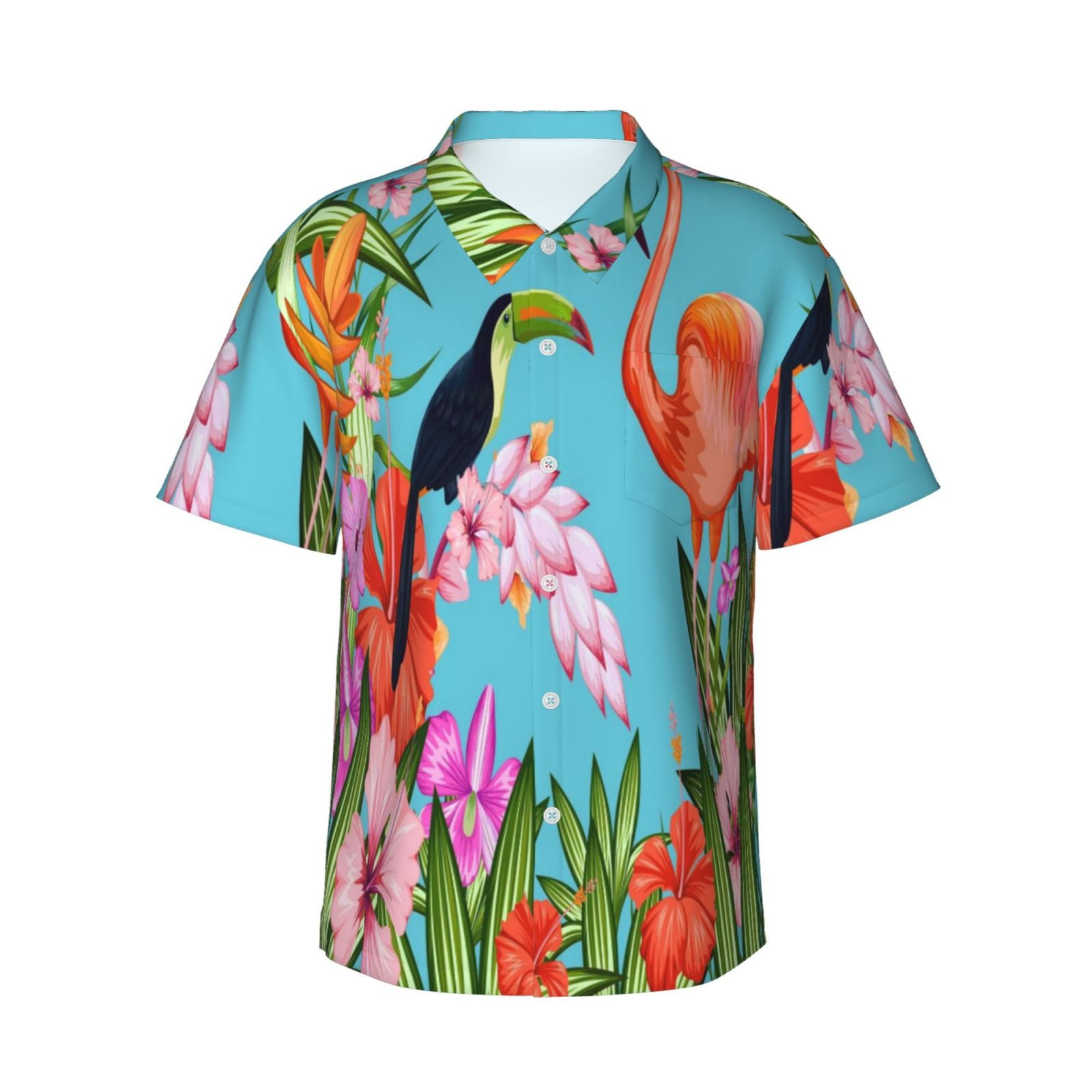 Disketp Hawaiian Shirts For Men,Tropical Jungle Flamingo Print Mens ...
