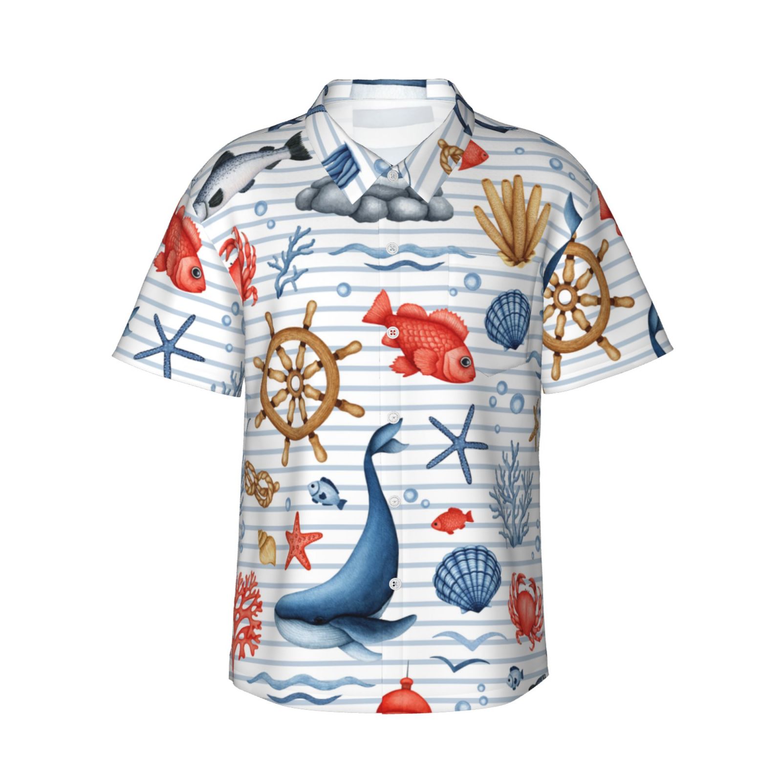 Disketp Hawaiian Shirts For Men,Watercolor Nautical Print Mens Casual ...