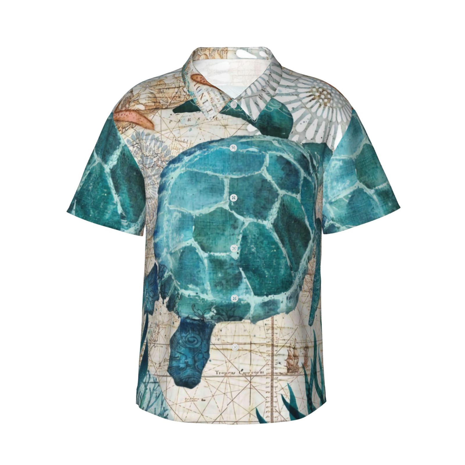 Disketp Hawaiian Shirts For Men,Watercolor Sea Turtle Print Mens Casual ...