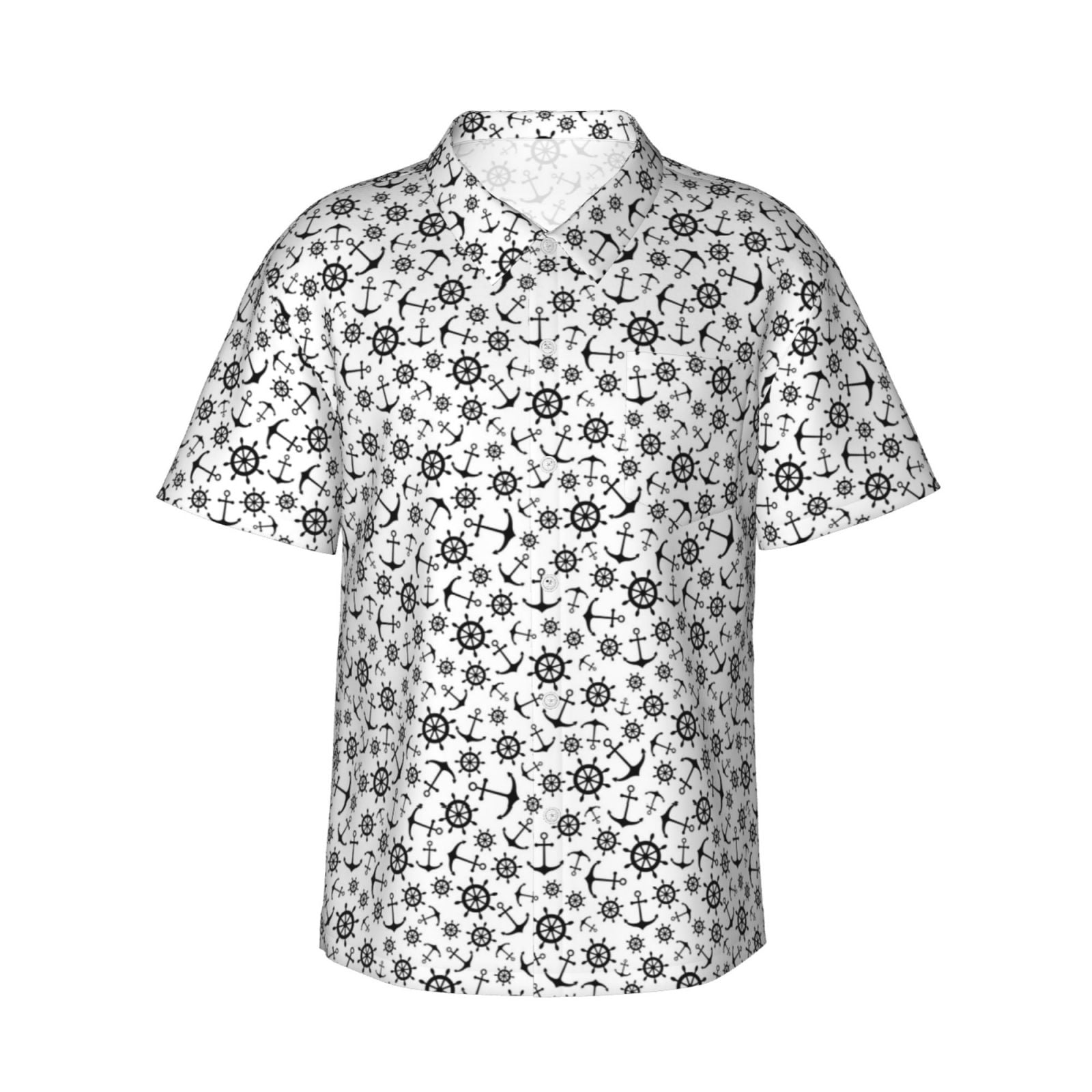 Disketp Hawaiian Shirts for Men,Nautical Themed Simple Anchors Print ...