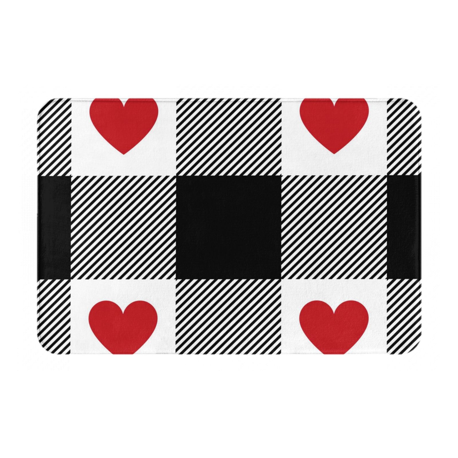 Disketp Heart Black Buffalo Plaid Gingham Mat For Front Door Outside ...