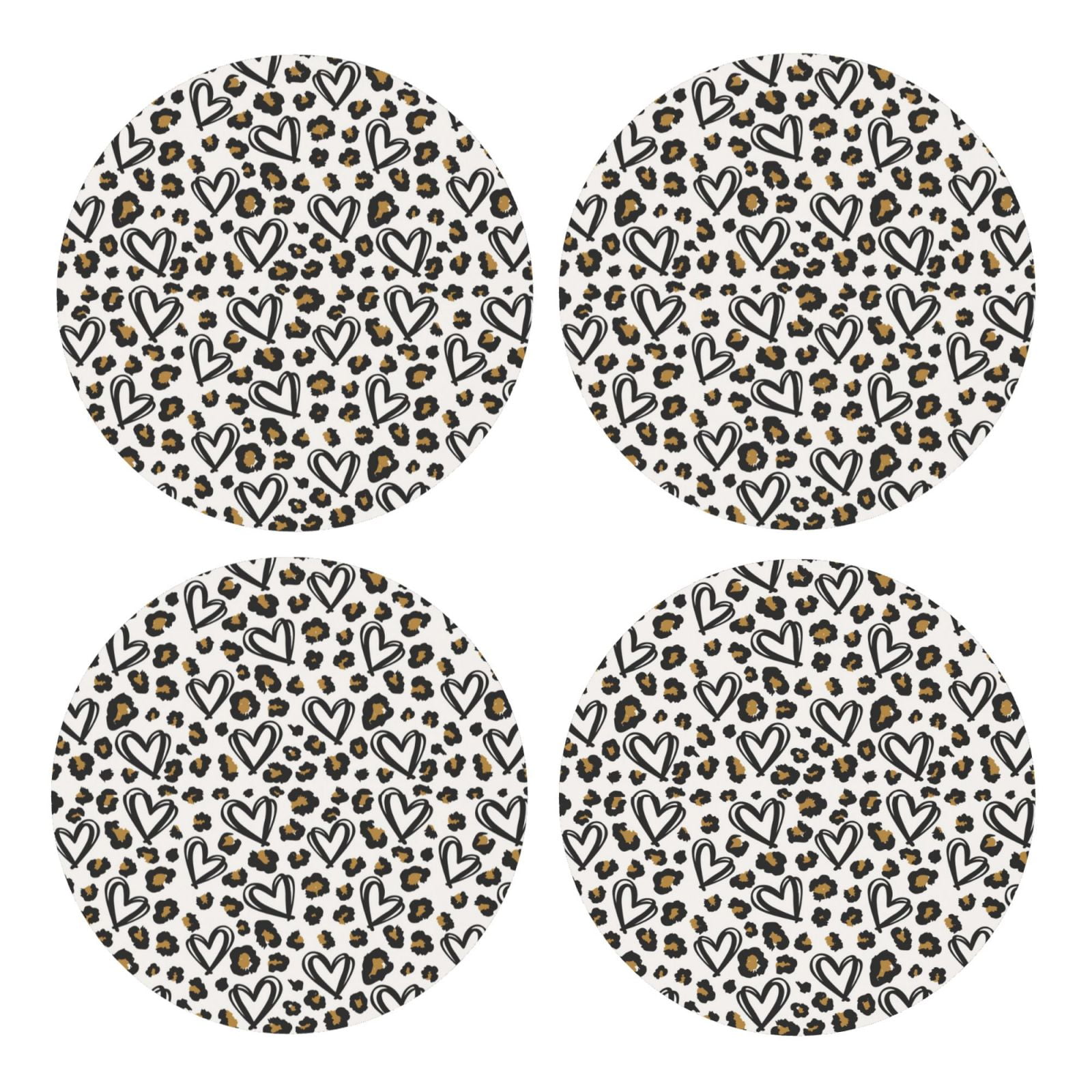 Disketp Heart Leopard MDF Cork Coaster 4 Pcs - Absorbent Beverage ...