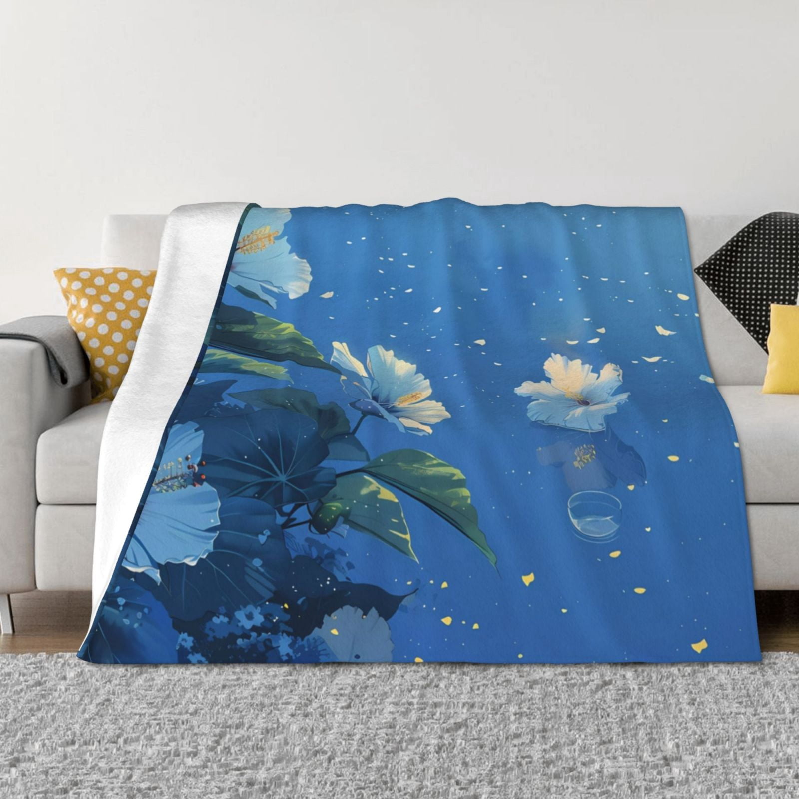 Disketp Hibiscus Flowers Calm Water Flannel Blankets - Thick and Warm ...