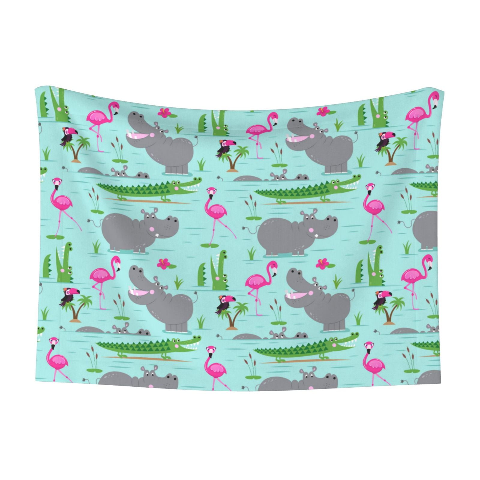 Disketp Hippo With Flamingos And Crocodiles Dog Blanket/Bed Cover for ...