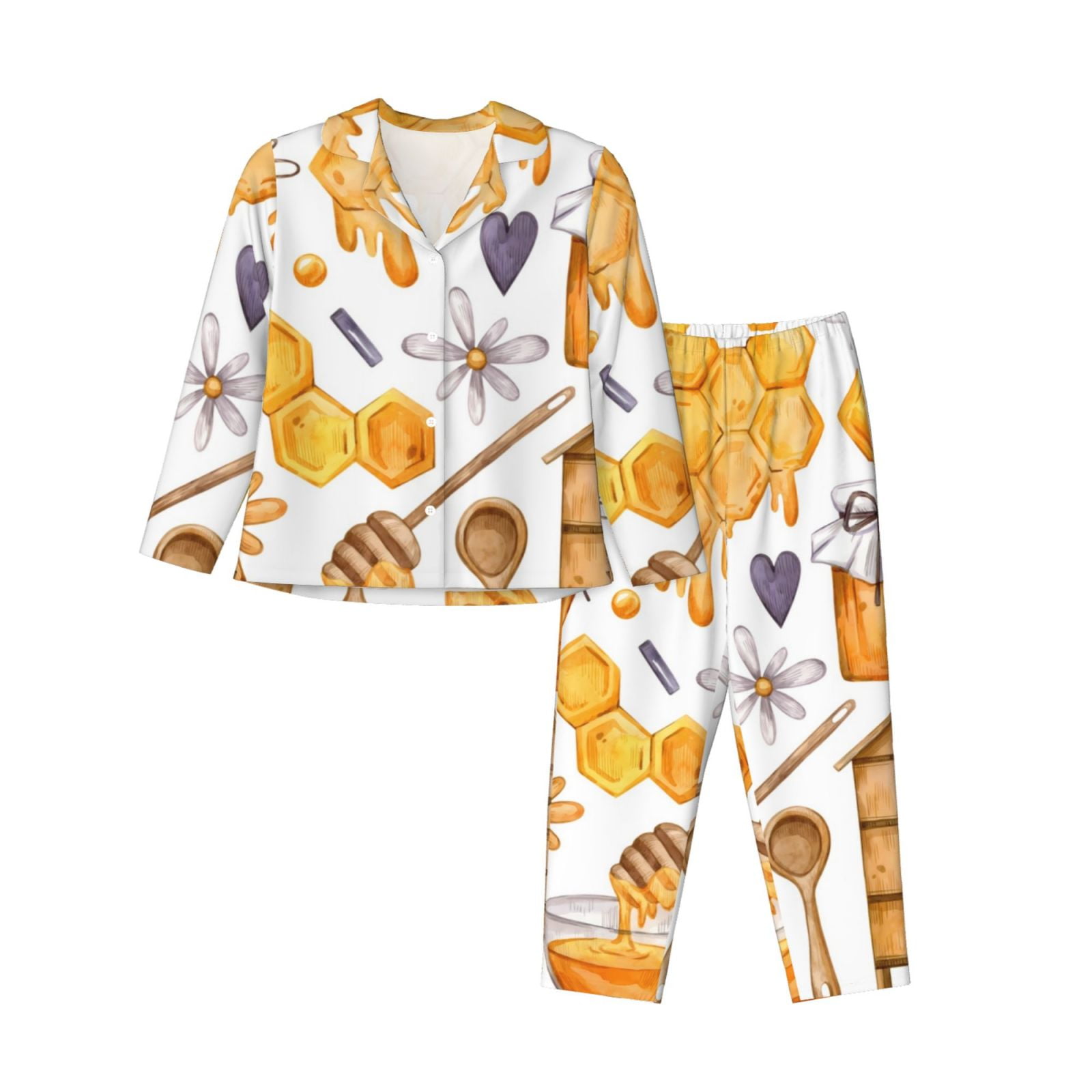 Disketp Honey Bee Set Pajamas Set Long Sleeve Sleepwear Womens Button ...