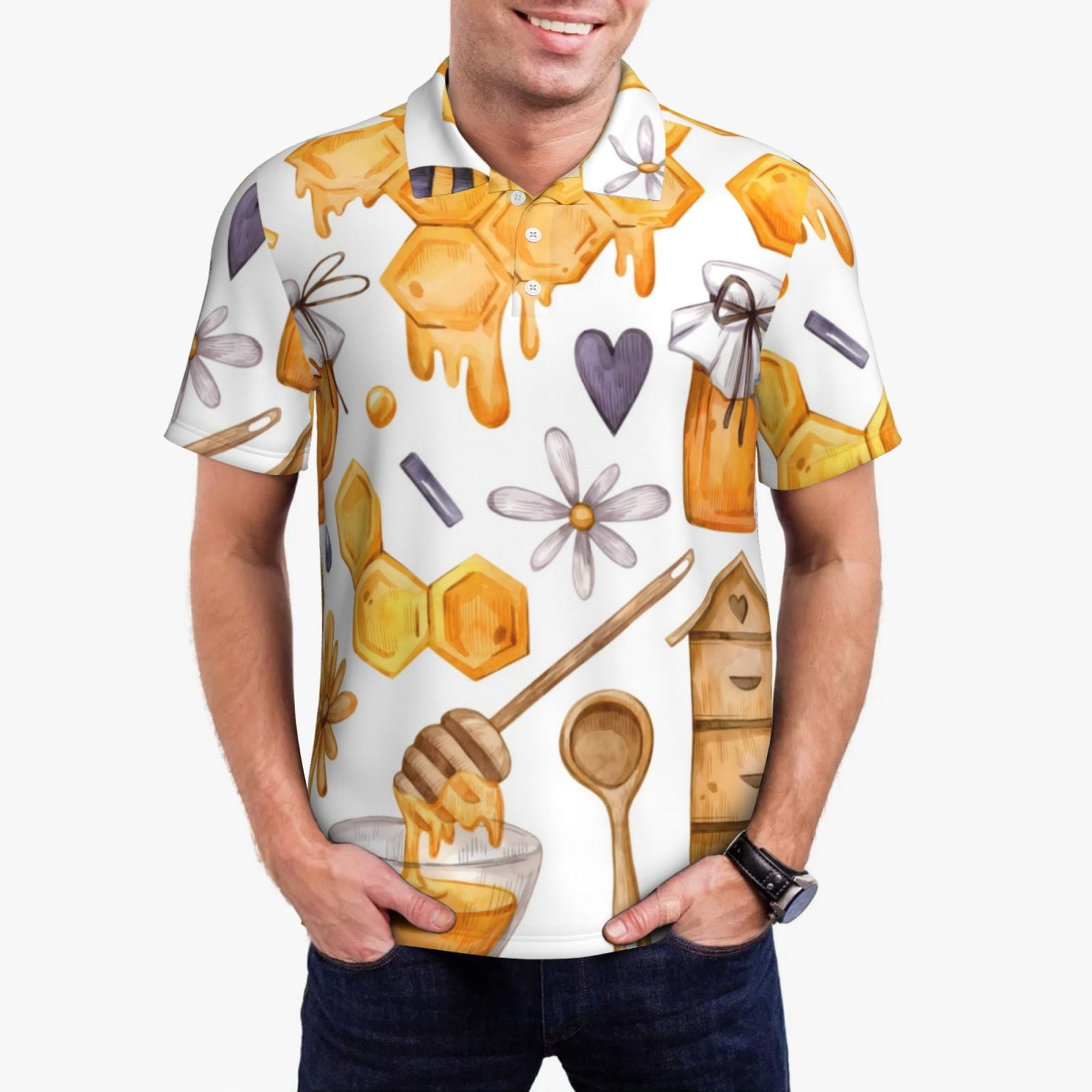 Disketp Honey Bee Set for Men's Polo Shirts Short Sleeve Golf Shirt for ...