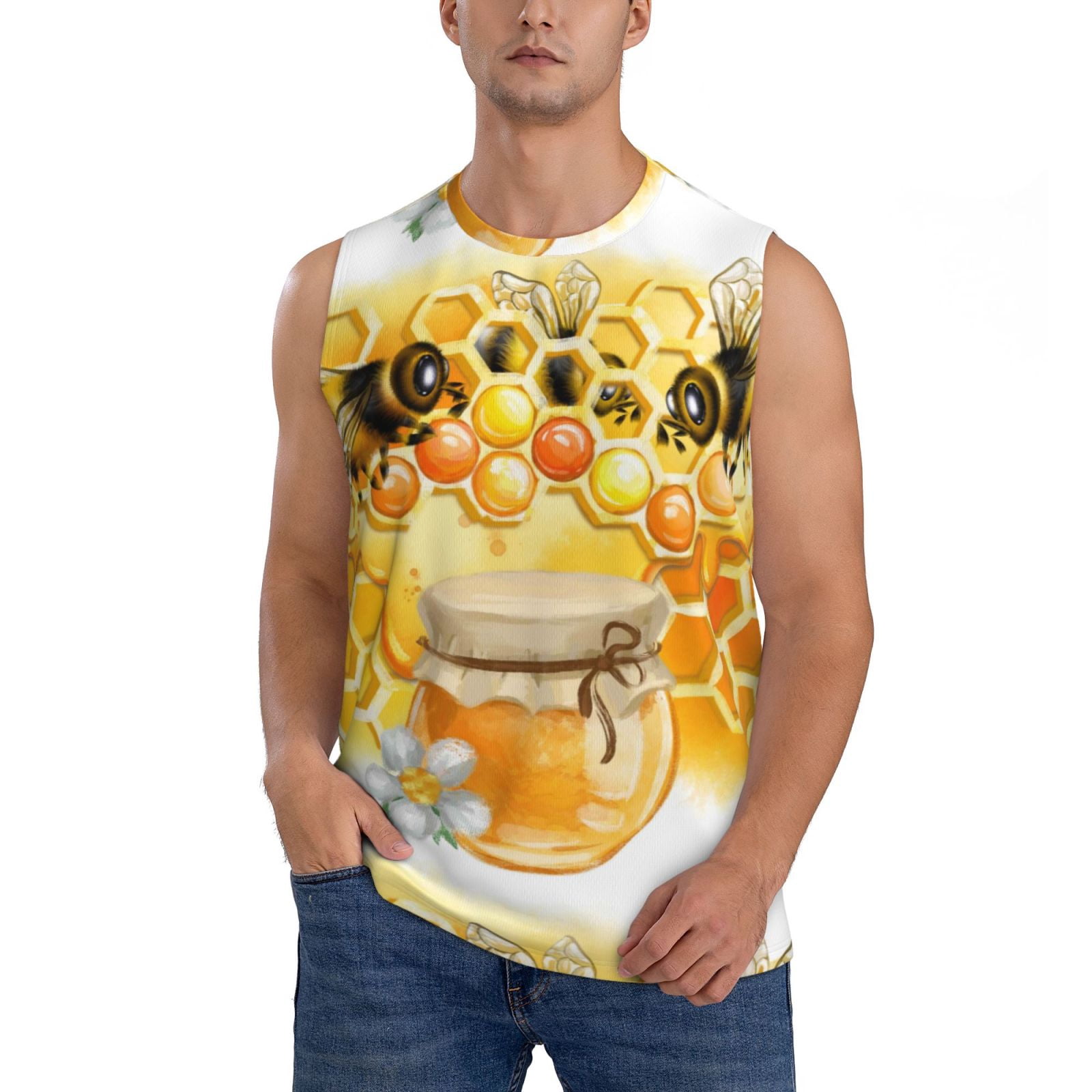 Disketp Honey Bee Sleeveless Tshirts For Men, Muscle Shirts For Men Dry ...