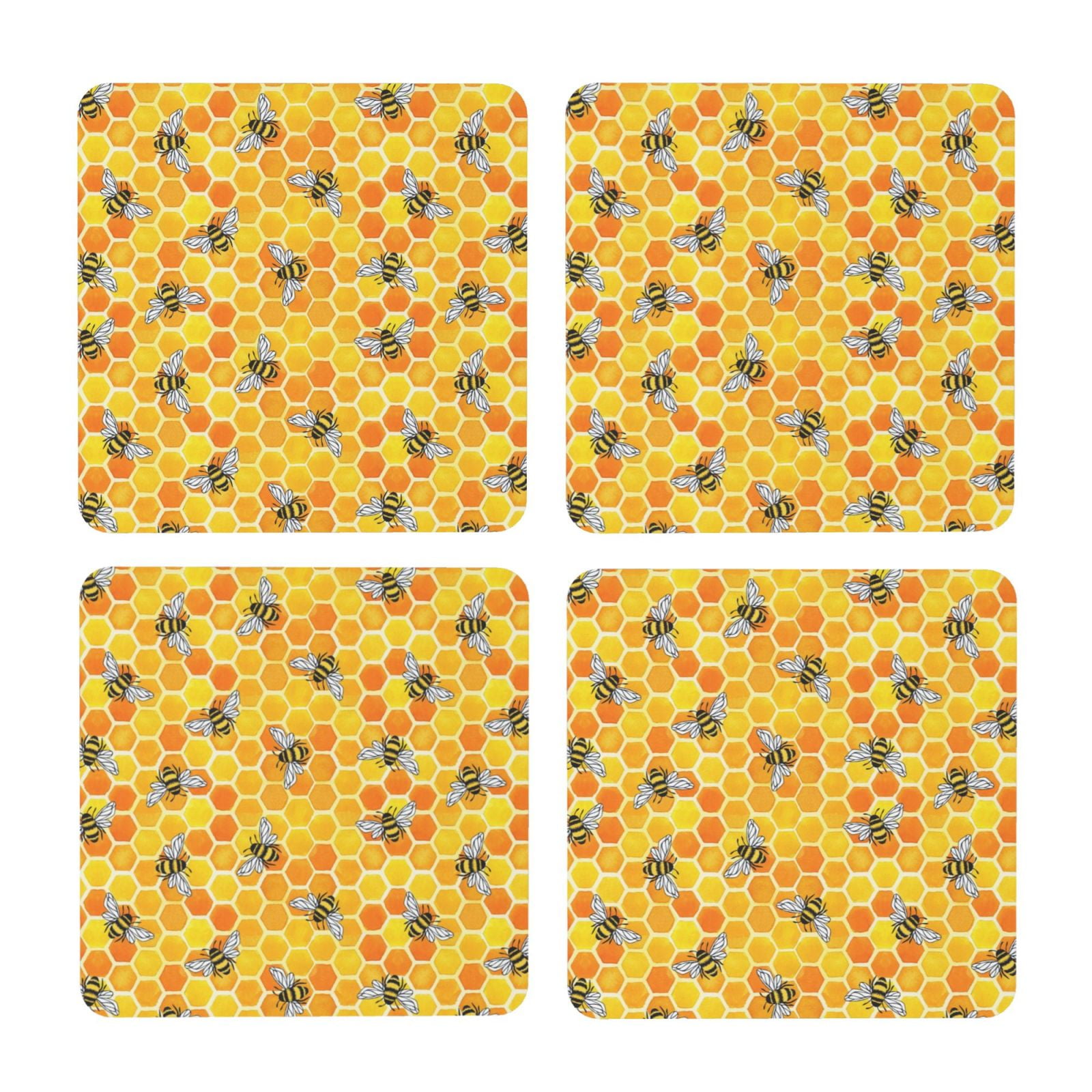 Disketp Honeycombs MDF Cork Coaster 4 Pcs - Absorbent Beverage Coasters ...