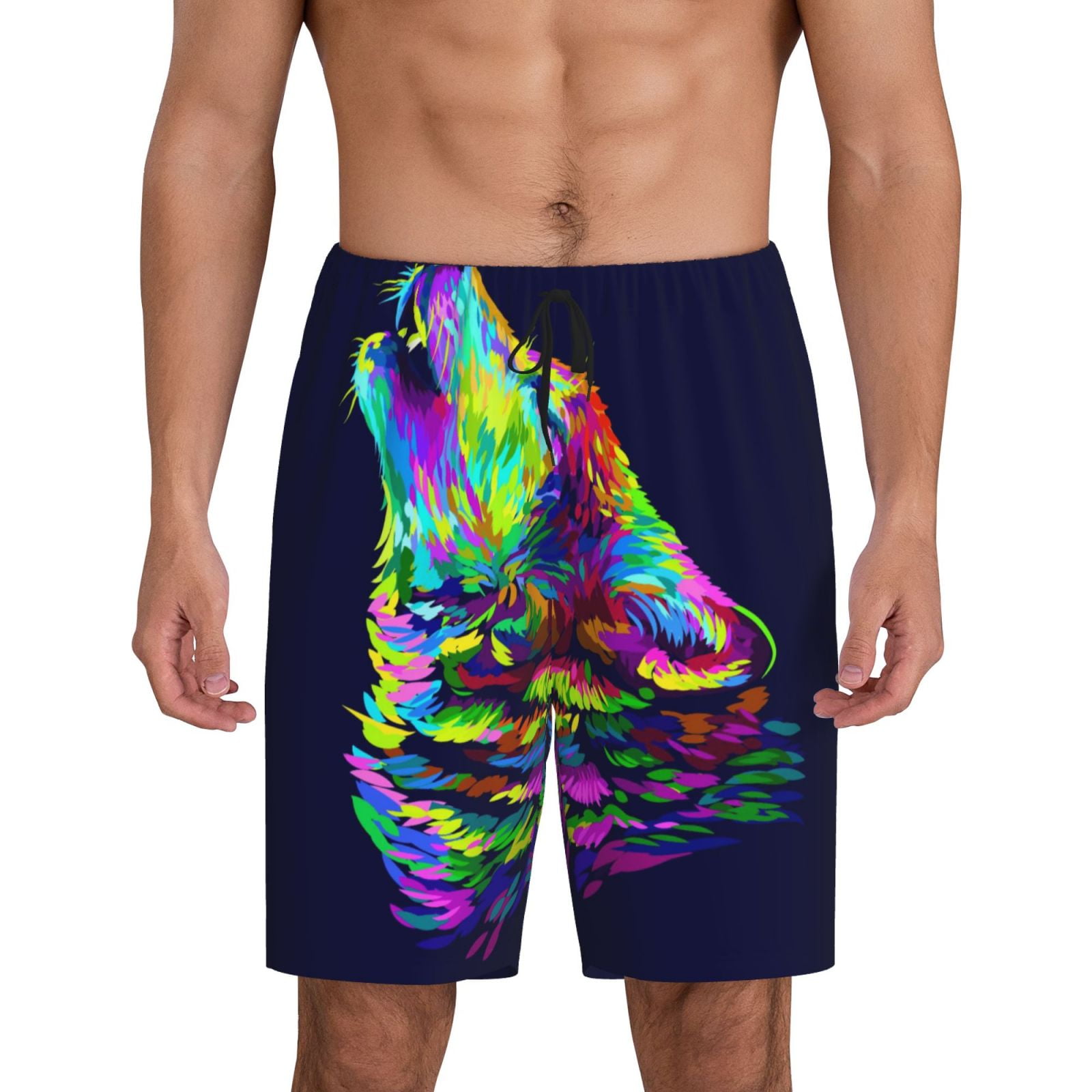 Disketp Howling Wolf for Men's Soft Sleep Pajama Shorts Lightweight ...