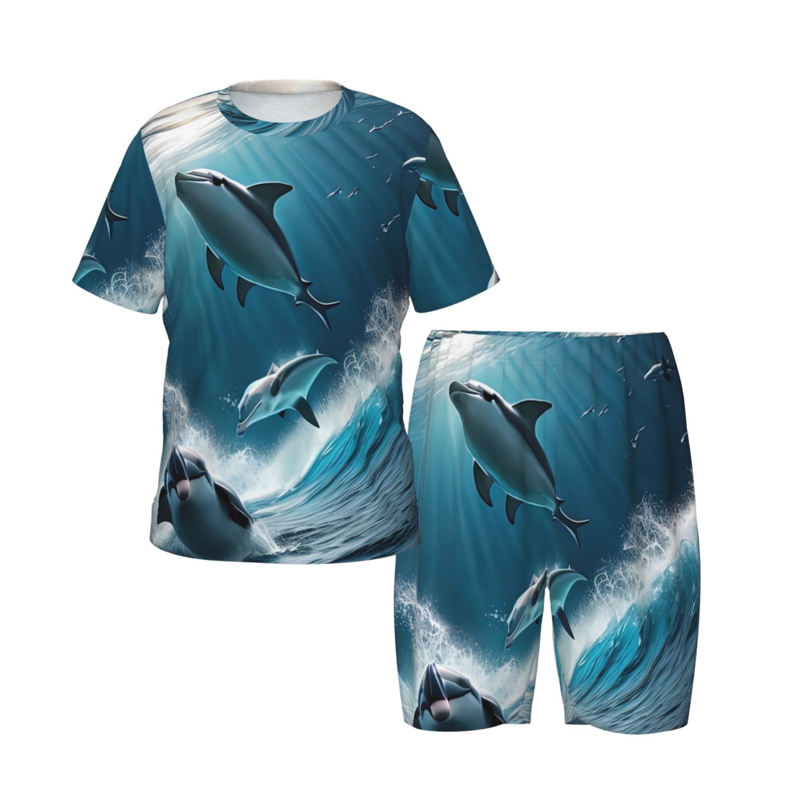 Disketp Ice Blue Ocean Cute Dolphin A for Kids Short Sleeve Pajamas ...