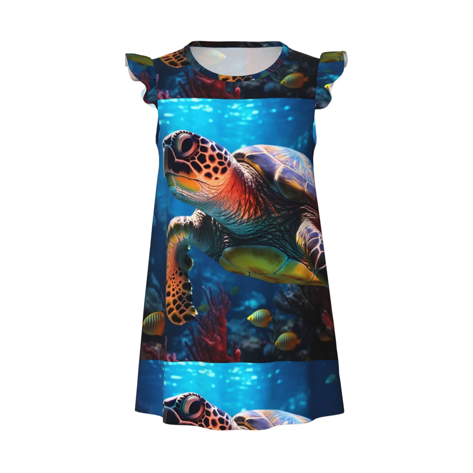 Disketp Ice Blue Ocean Sea Turtle Print Girls Nightgowns 3-10 Years ...