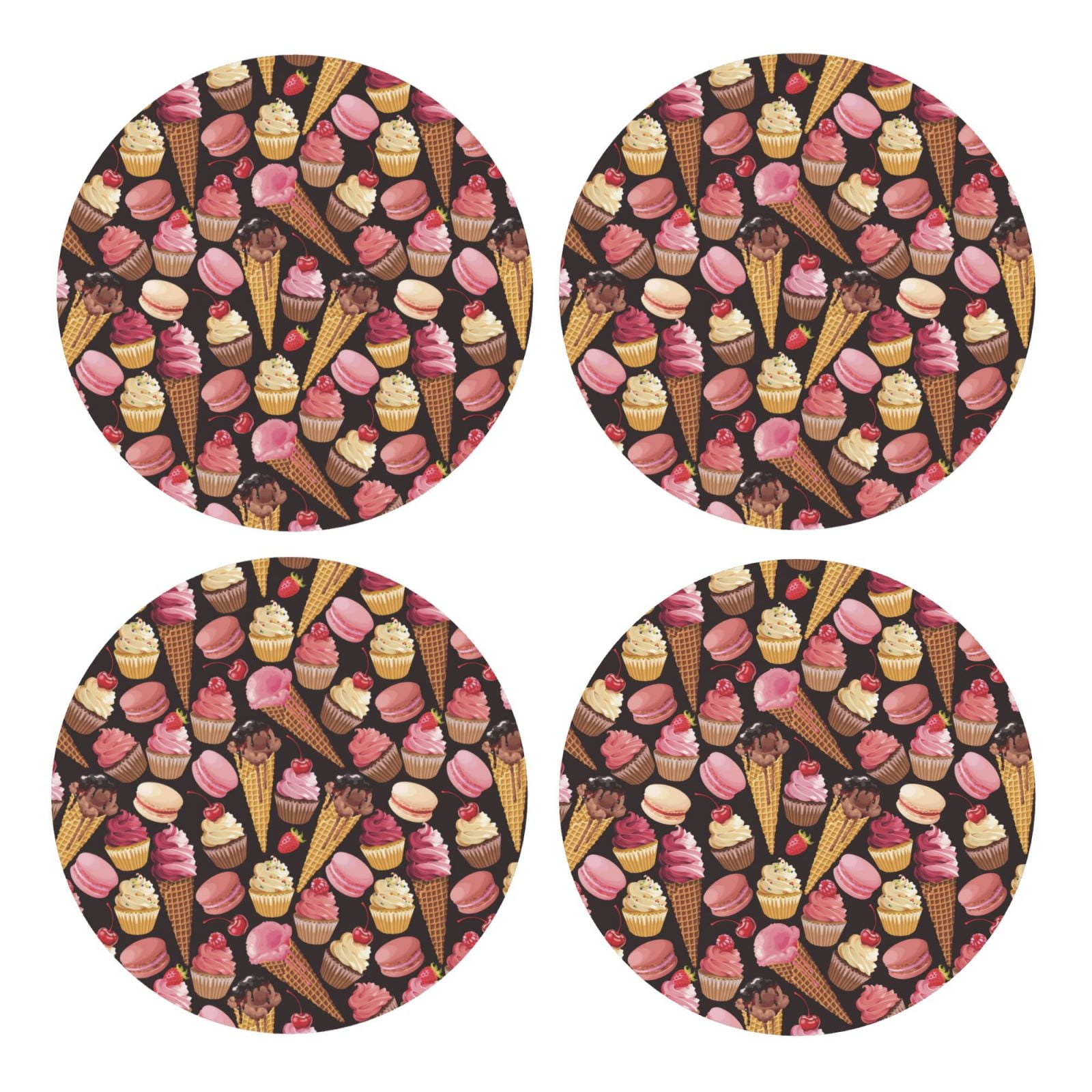 Disketp Ice Cream Cake MDF Cork Coaster 4 Pcs - Absorbent Beverage ...