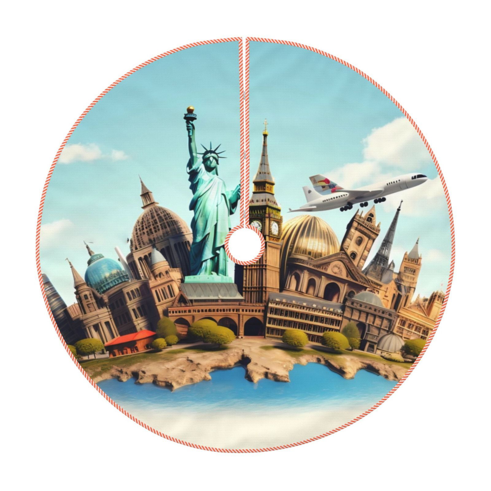 Disketp Iconic Global Landmarks Christmas Tree Skirt, Christmas Tree ...