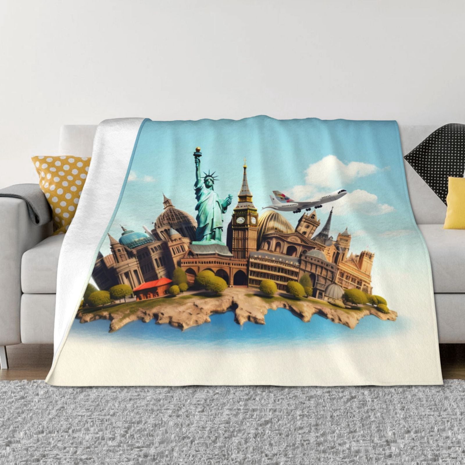 Disketp Iconic Global Landmarks Flannel Blankets - Thick and Warm ...