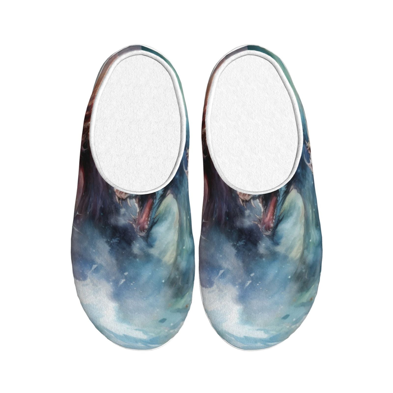 Disketp Ink Style Wave Dragon Women's Men's Slippers Plush Slip-On ...