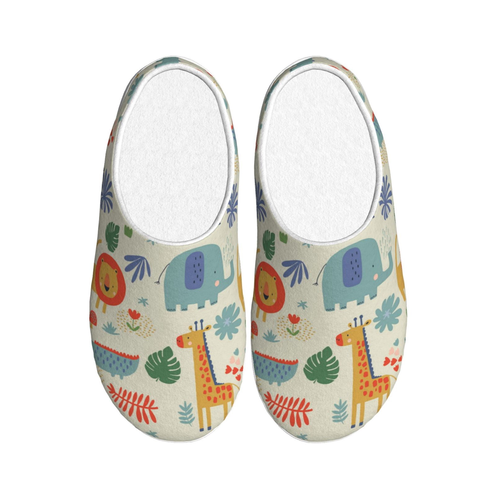 Disketp Jungle Animals Women's Men's Slippers Plush Slip-On House ...