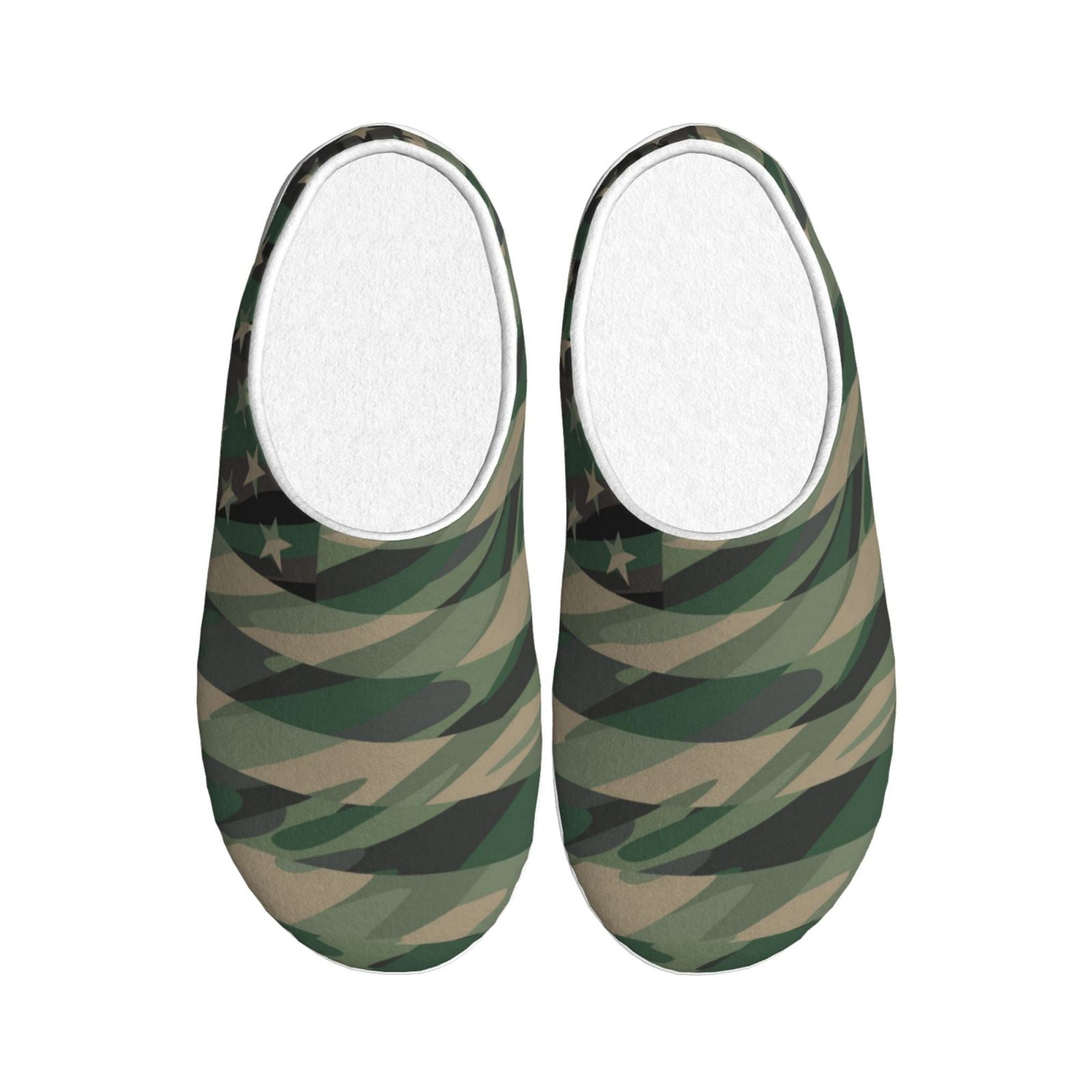 Disketp Jungle Green Camo USA Flag Women's Men's Slippers Plush Slip-On ...