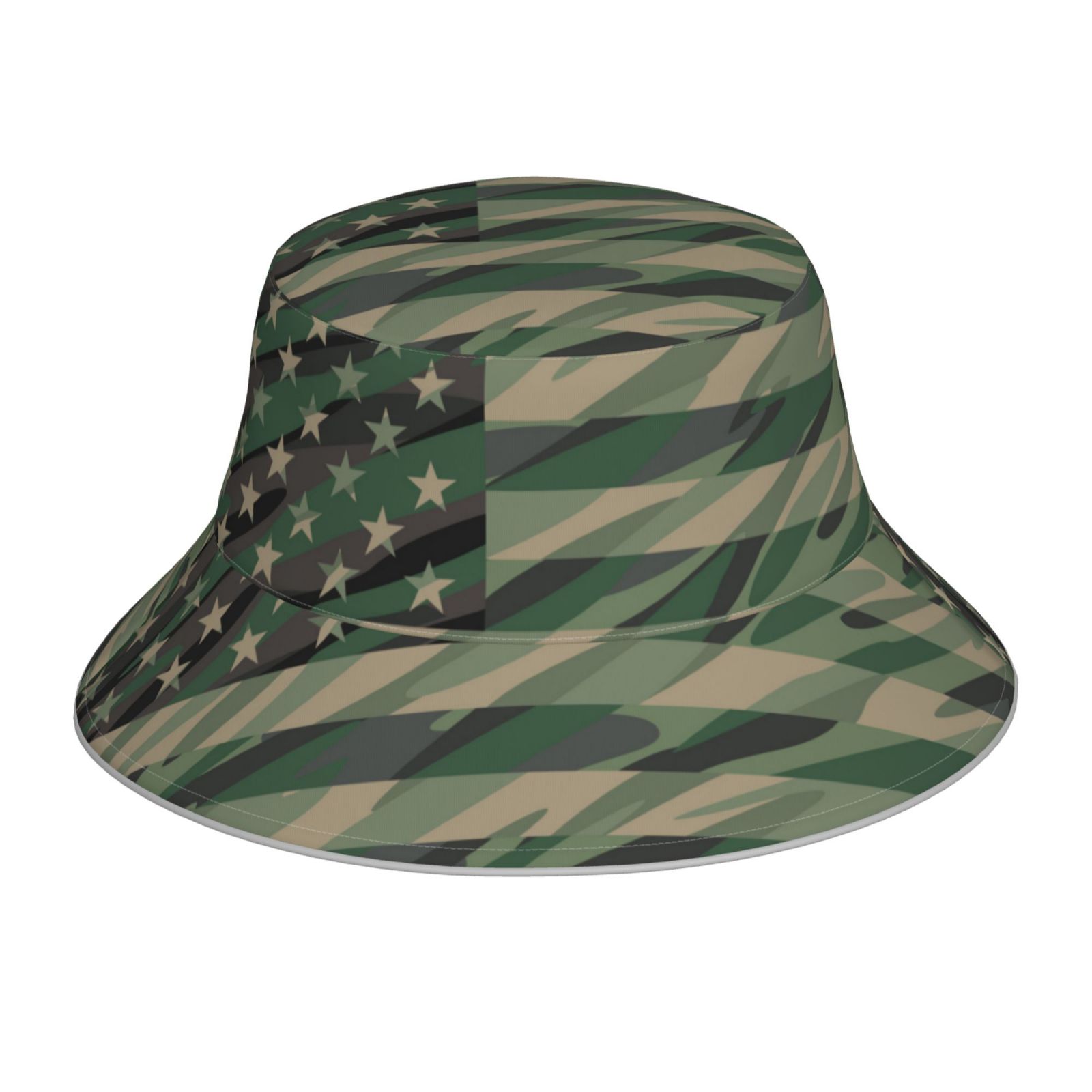 Disketp Jungle Green Camo Usa Flag Print Reflective Bucket Hat Beach ...