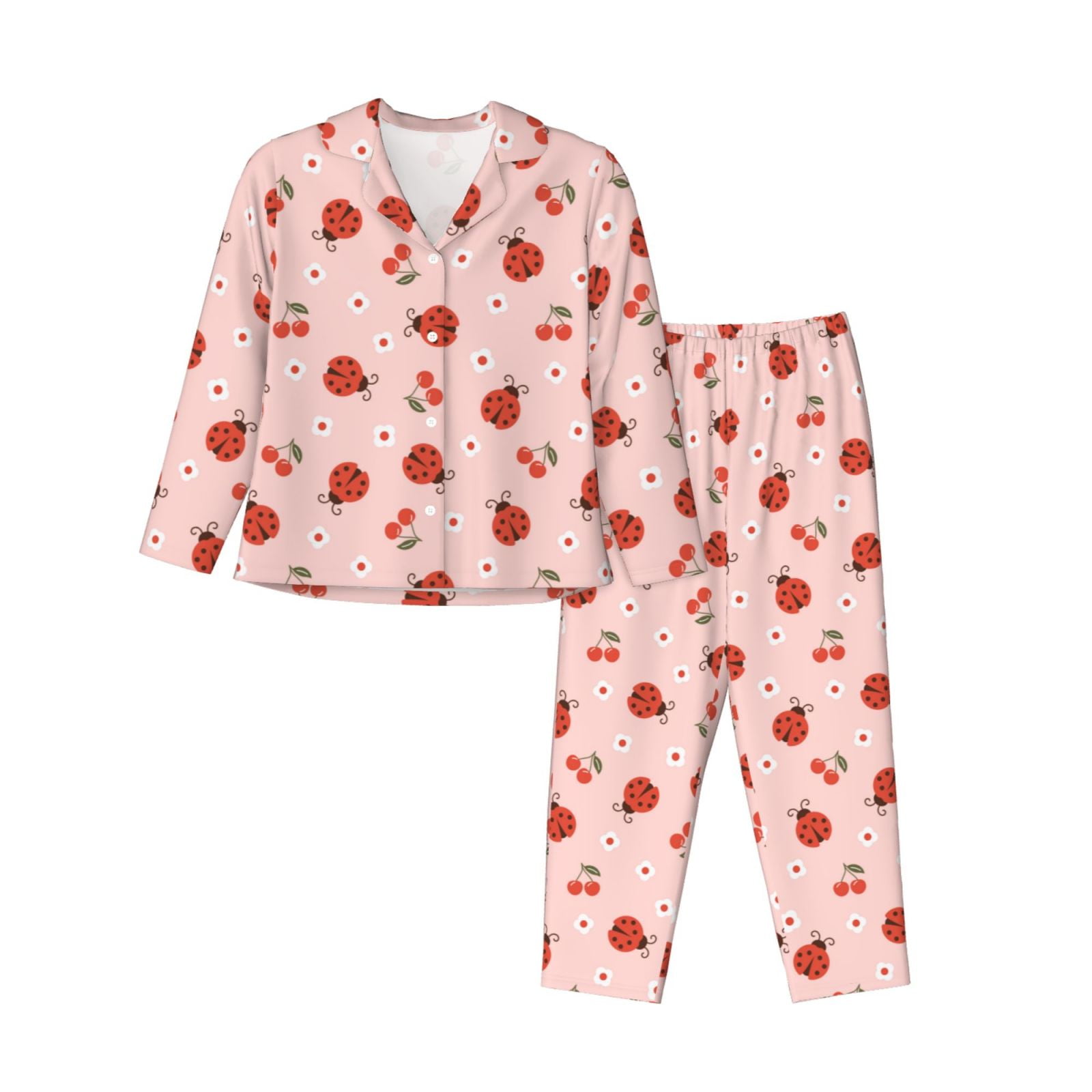 Disketp Ladybug With Flower Pajamas Set Long Sleeve Sleepwear Womens ...
