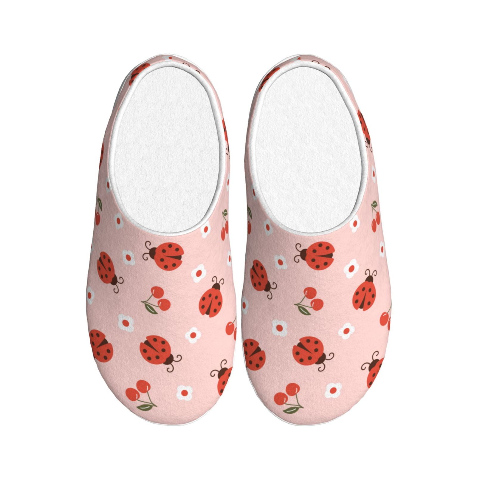 Disketp Ladybug With Flower Women's Men's Slippers Plush Slip-On House ...