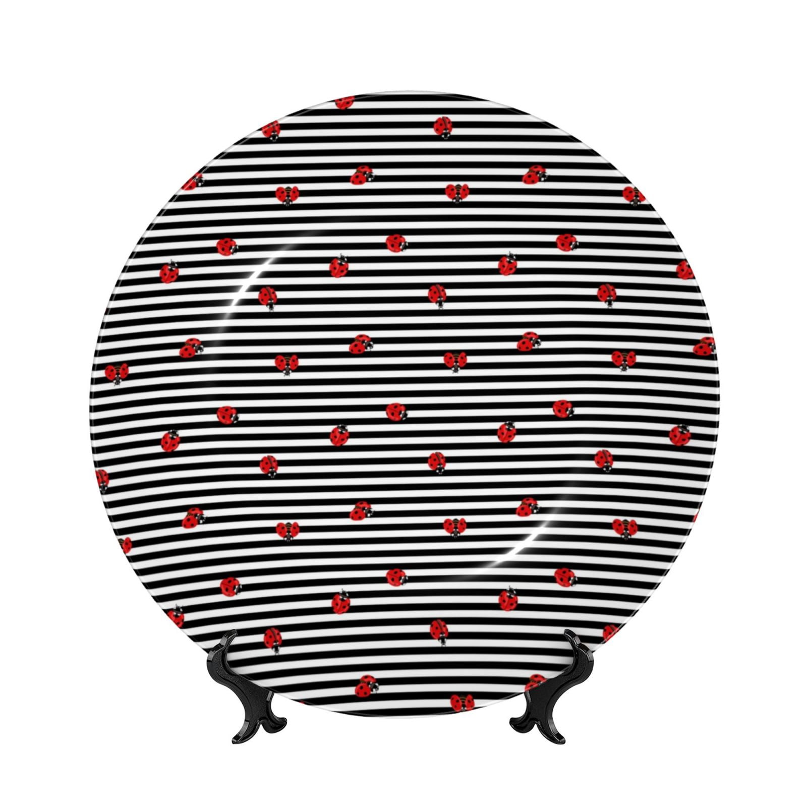Disketp Ladybugs on Black and White Striped Ceramic Plate Dinner Plates ...