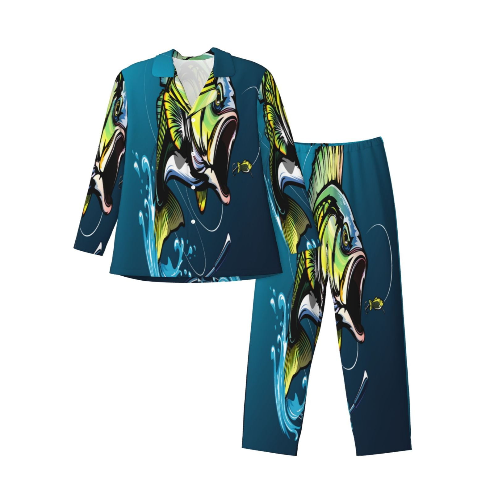 Disketp Largemouth Bass Fish for Pajamas Set Long Sleeve Sleepwear Mens ...
